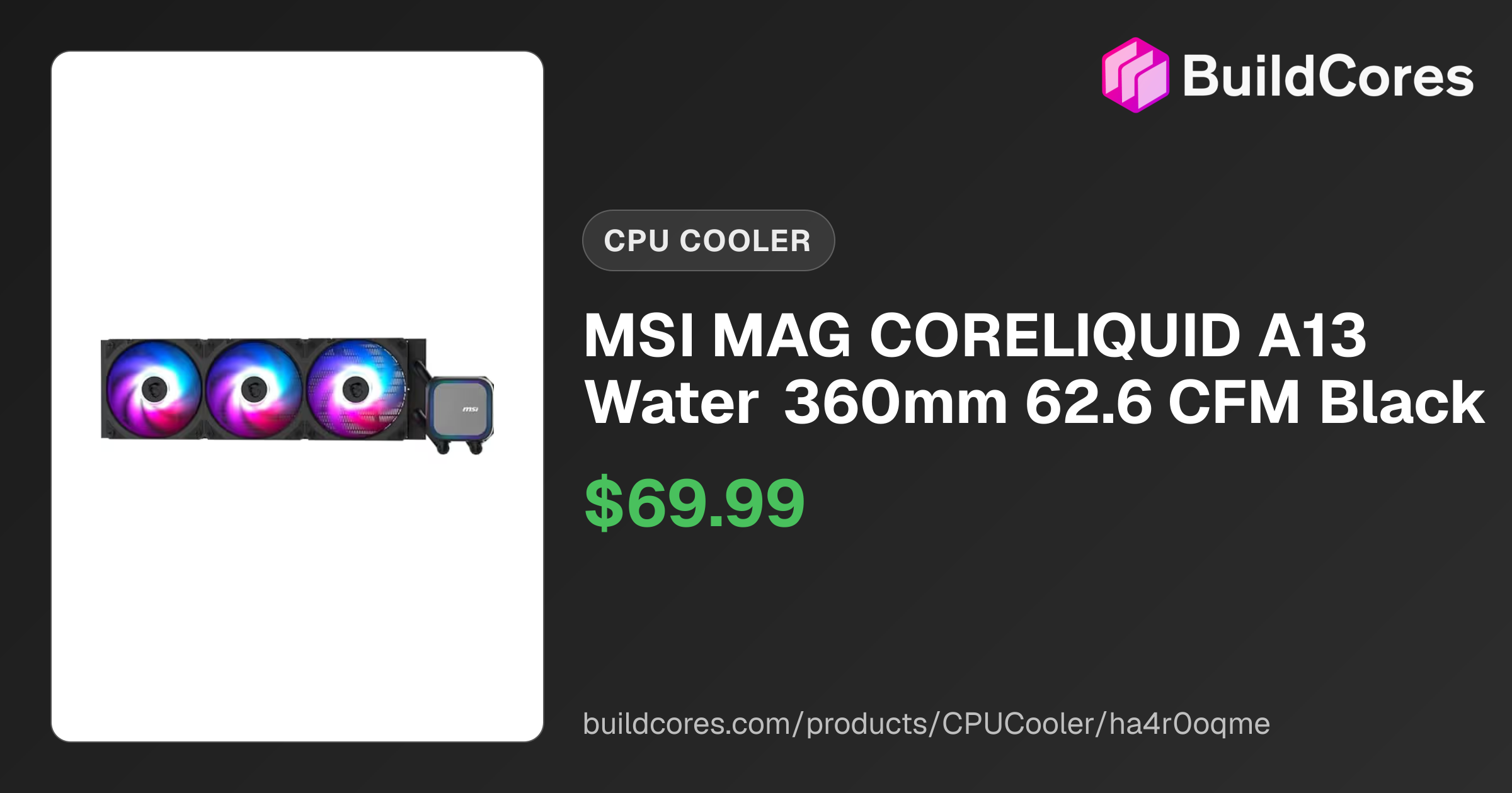 MSI MAG CORELIQUID A13 Water 360mm 62.6 CFM Black | BuildCores