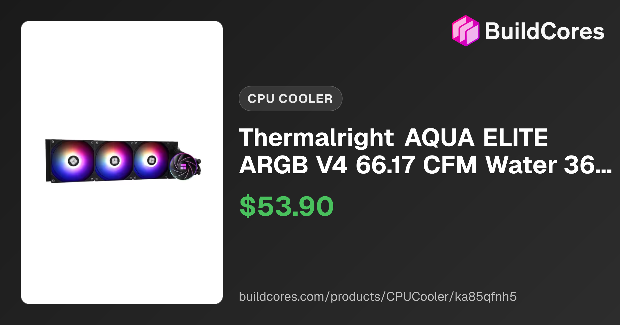 Thermalright AQUA ELITE ARGB V4 66.17 CFM Water 360mm Black | BuildCores