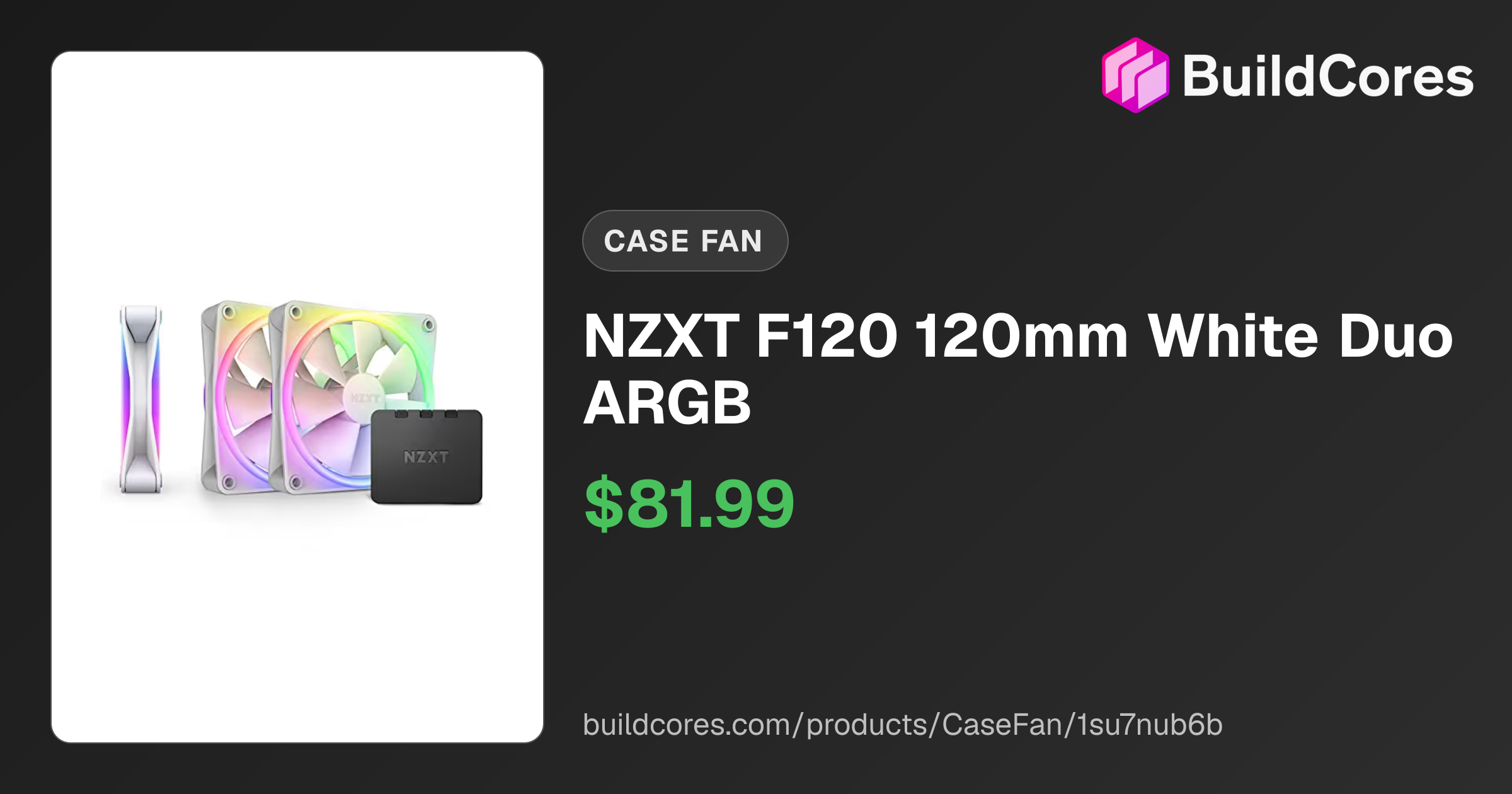 NZXT F120 120mm White ARGB | BuildCores