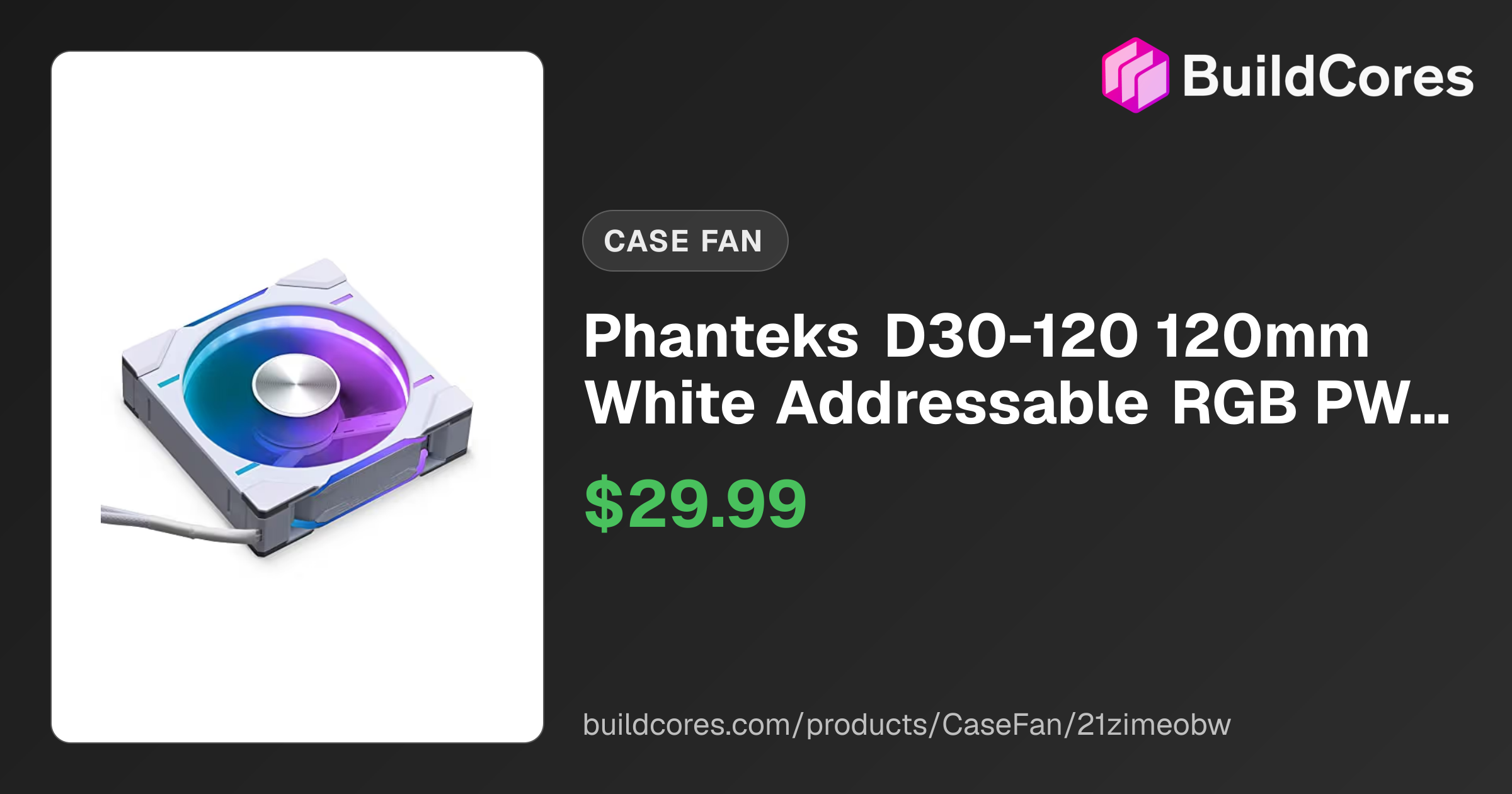 Phanteks D30-120 120mm White Addressable RGB PWM 64.3 CFM 1-Pack ...