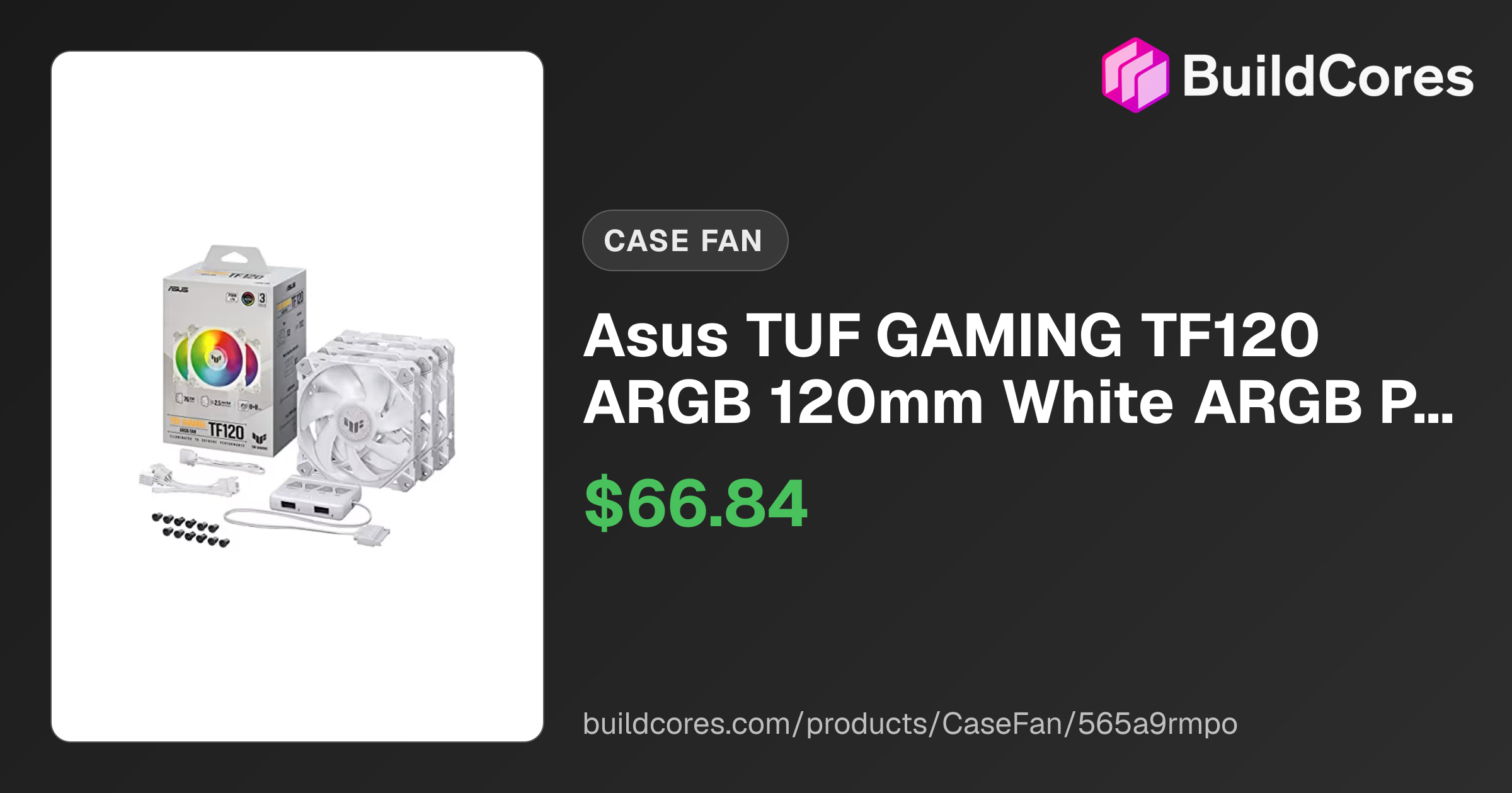Asus TUF GAMING TF120 ARGB 120mm White ARGB PWM 76 CFM 3-Pack | BuildCores