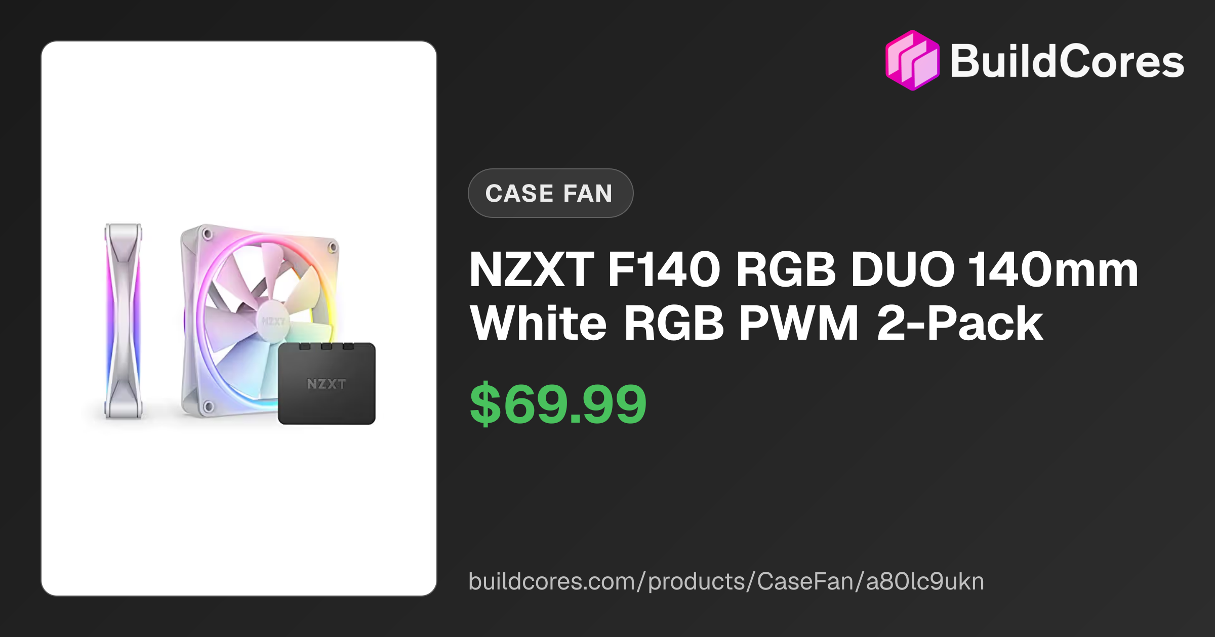 NZXT F140 RGB DUO 140mm White RGB PWM 2-Pack | BuildCores