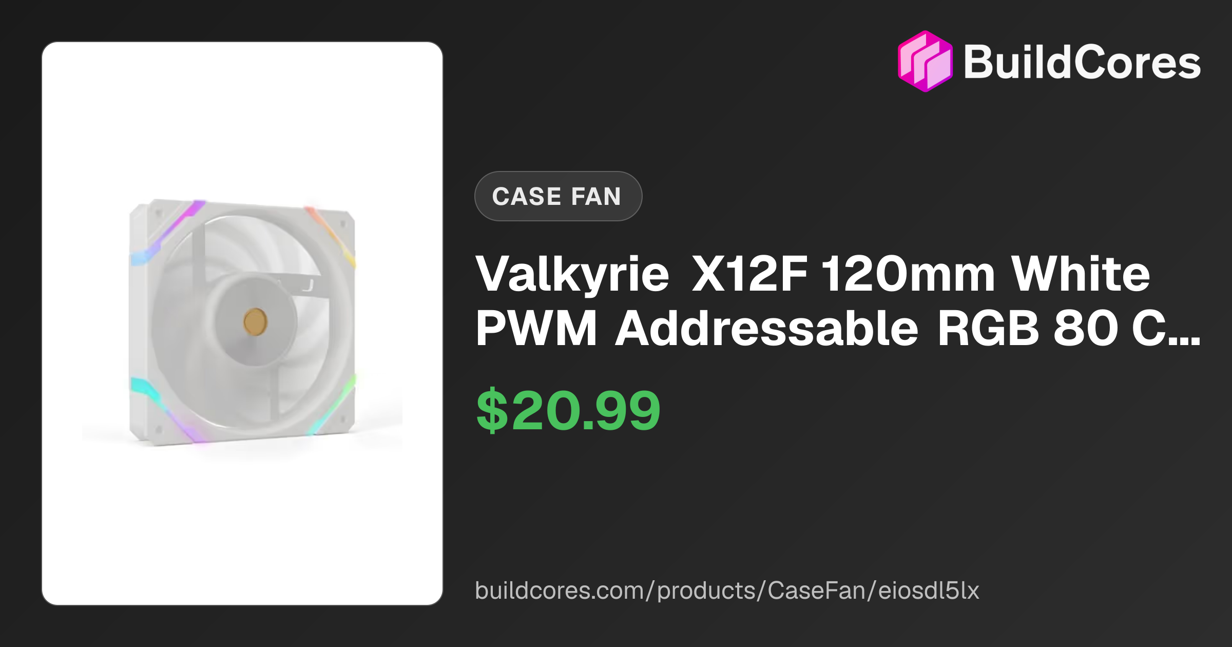 Valkyrie X12F 120mm White PWM Addressable RGB 80 CFM 1-Pack | BuildCores