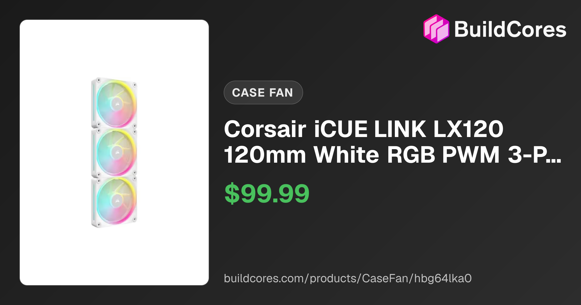 Corsair iCUE LINK LX120 120mm White RGB PWM 3-Pack | BuildCores