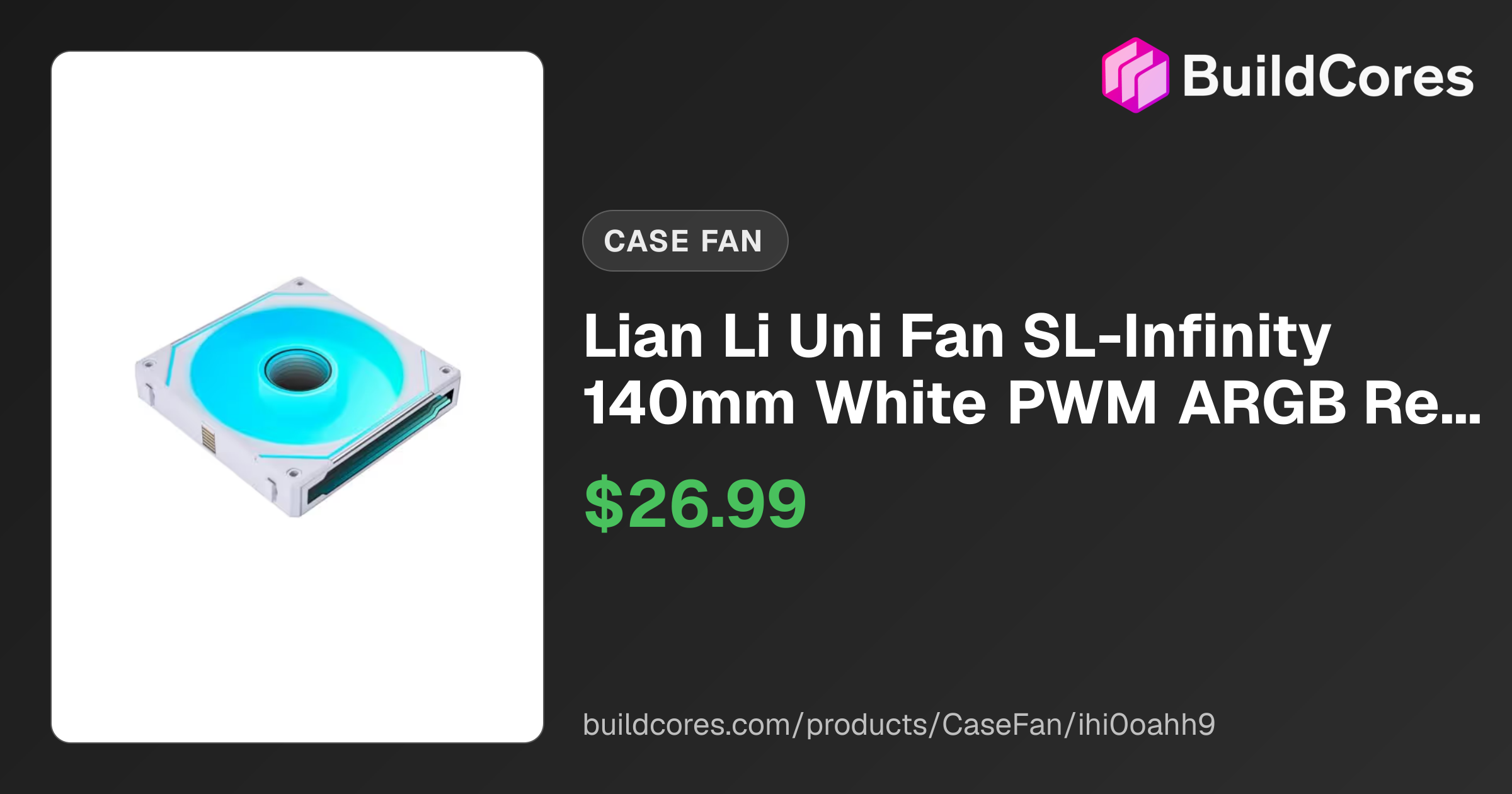 Lian Li Uni Fan SL-Infinity 140mm White PWM ARGB Reverse | BuildCores