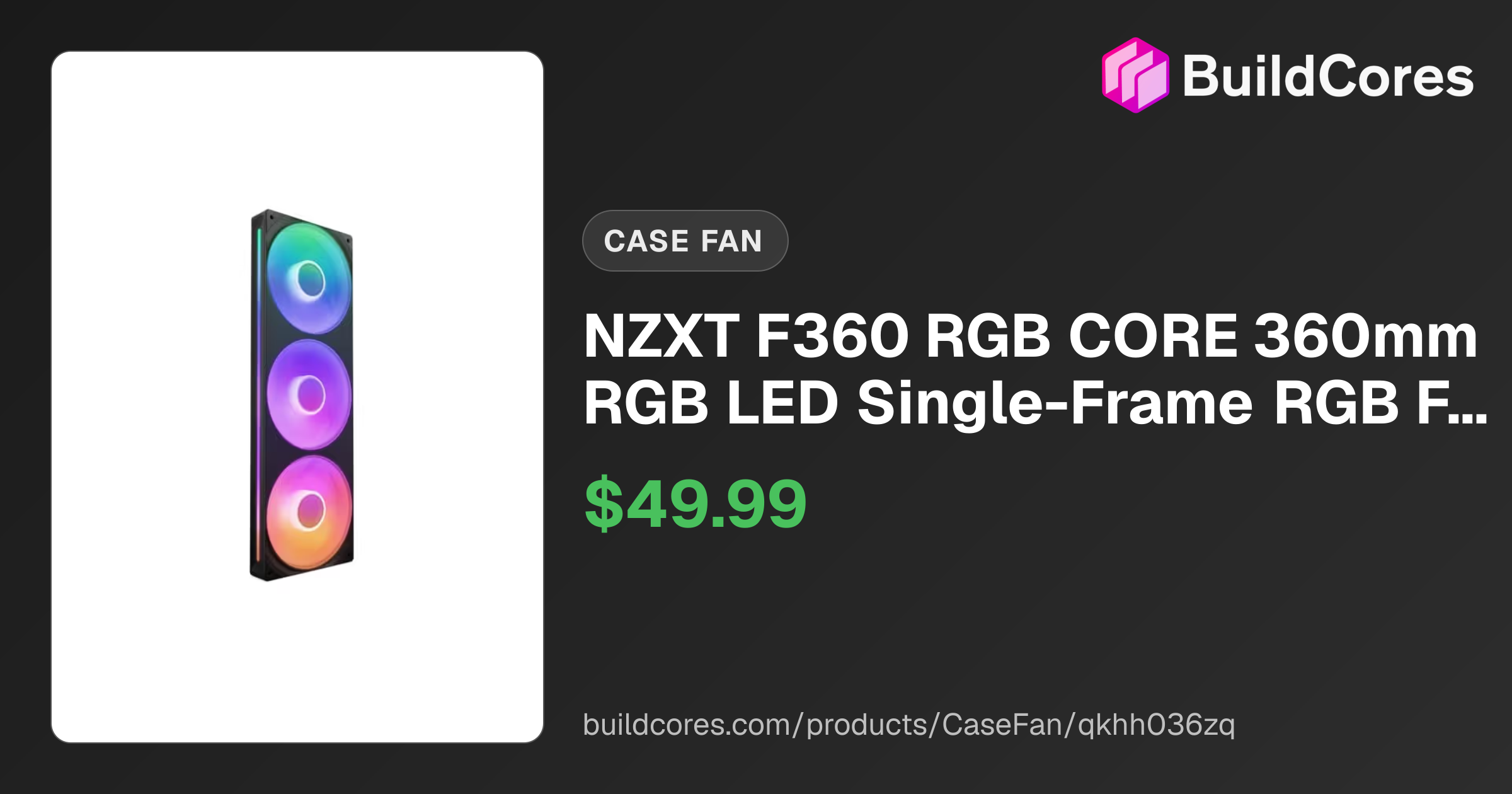 NZXT F360 RGB CORE 360mm RGB LED Single-Frame RGB Fan Unit Black ...