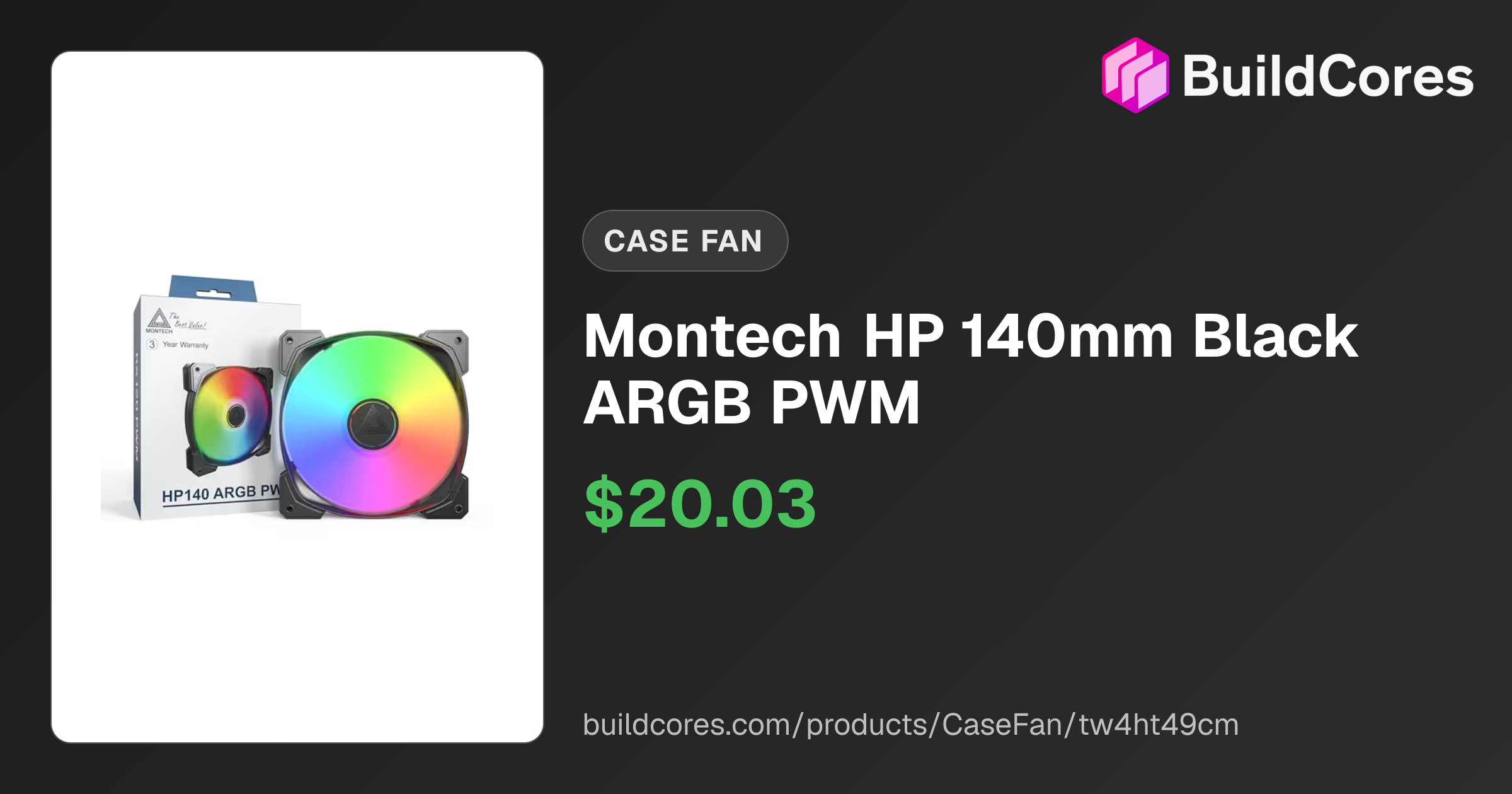 Montech HP 140mm Black Addressable RGB PWM 95.61 CFM 1-Pack | BuildCores