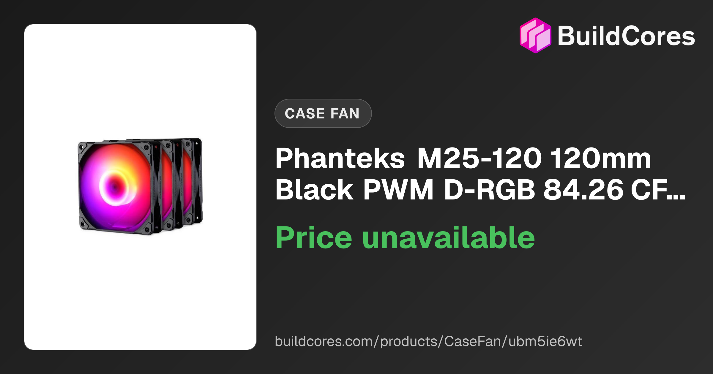 Phanteks M25-120 120mm Black PWM D-RGB 84.26 CFM 3-Pack | BuildCores