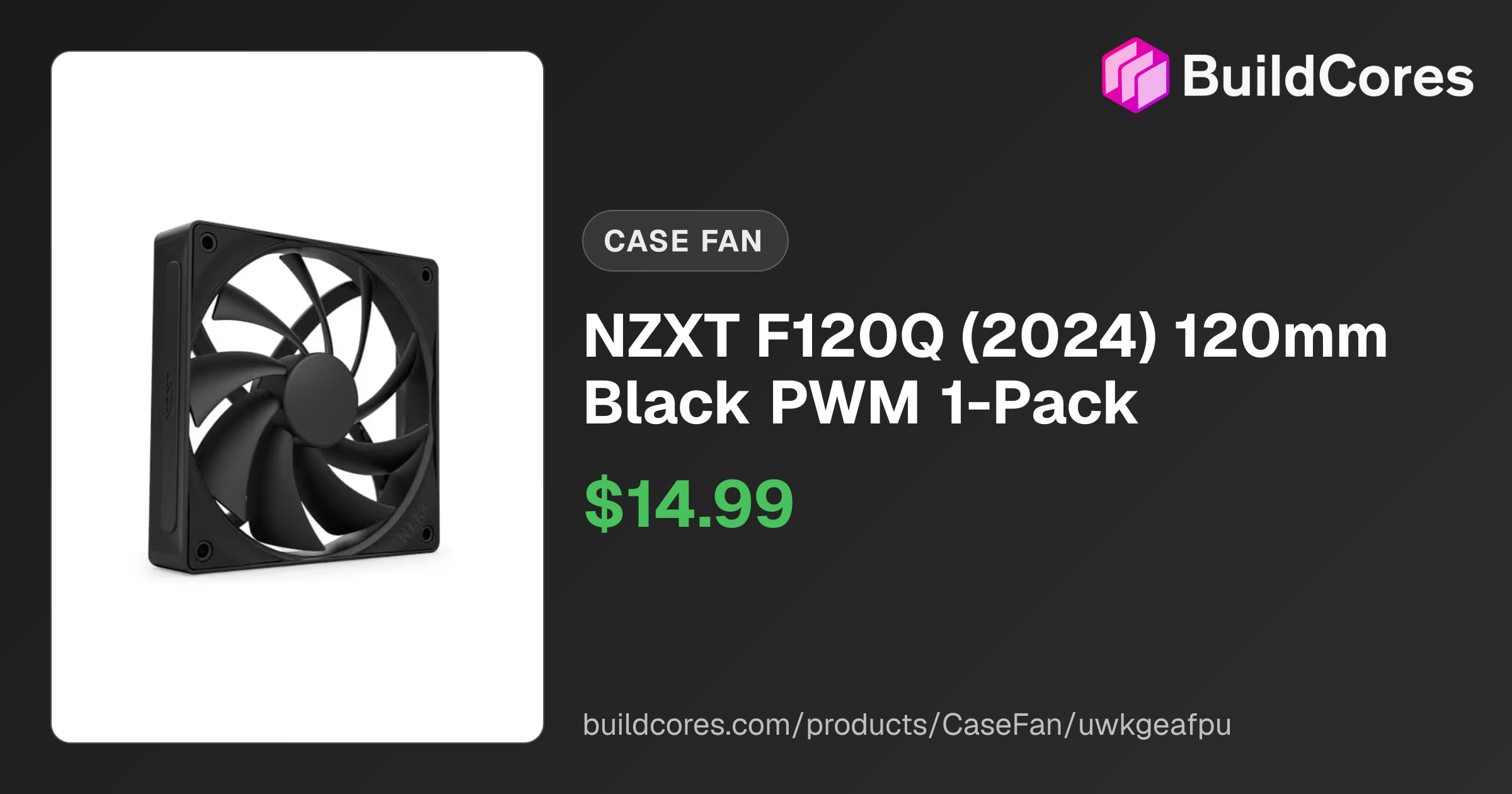 NZXT F120Q (2024) 120mm Black PWM 1-Pack | BuildCores