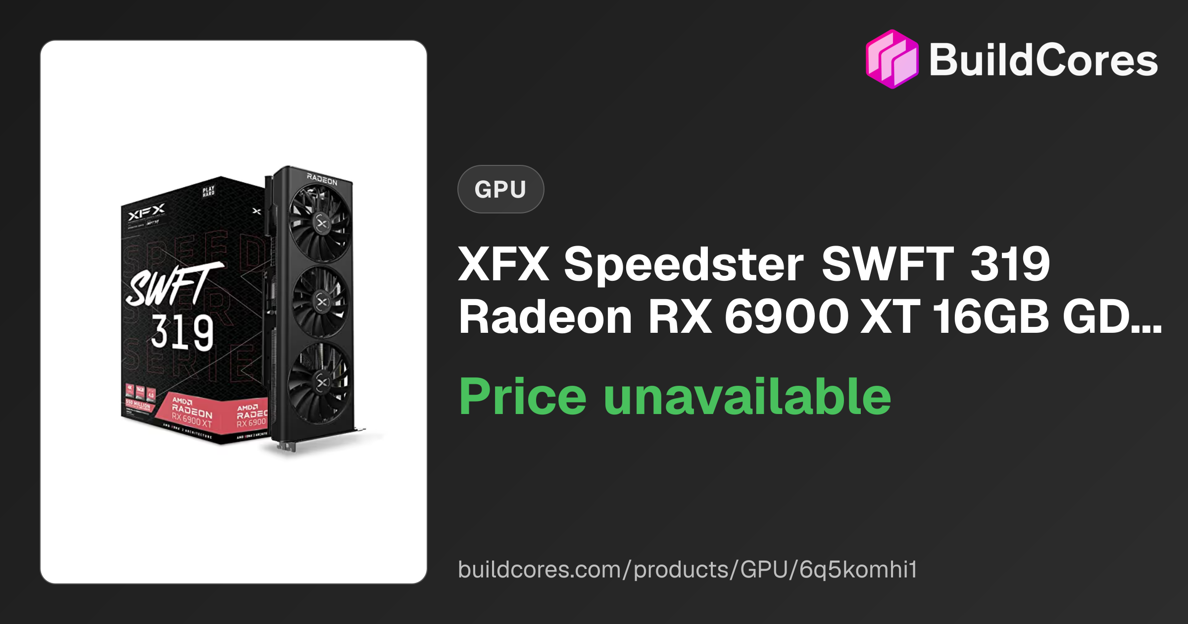 XFX Speedster SWFT 319 Radeon RX 6900 XT 16GB GDDR6 Black | BuildCores