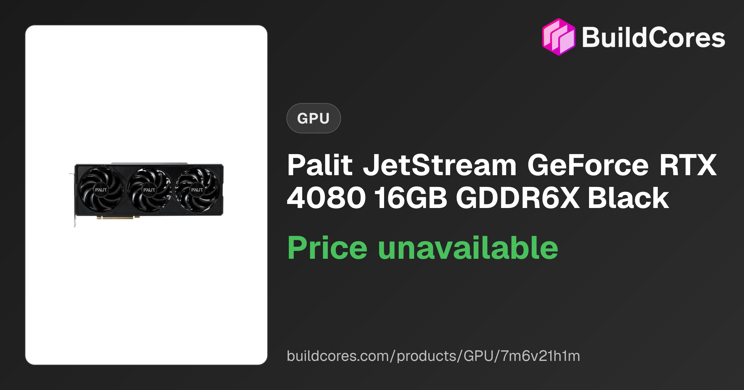 Palit JetStream GeForce RTX 4080 16GB GDDR6X Black | BuildCores