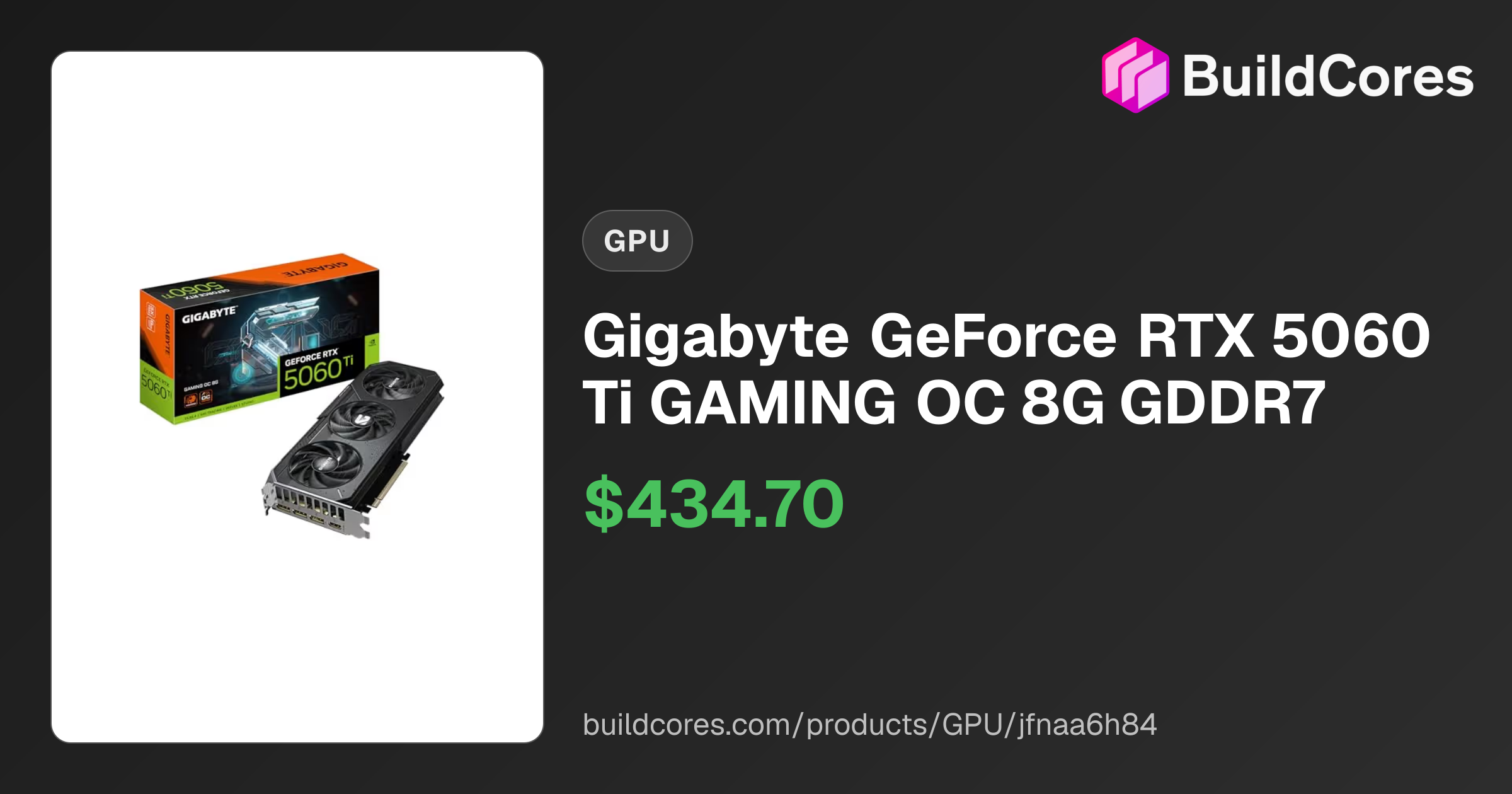 Gigabyte GeForce RTX 5060 Ti GAMING OC 8G GDDR7 | BuildCores