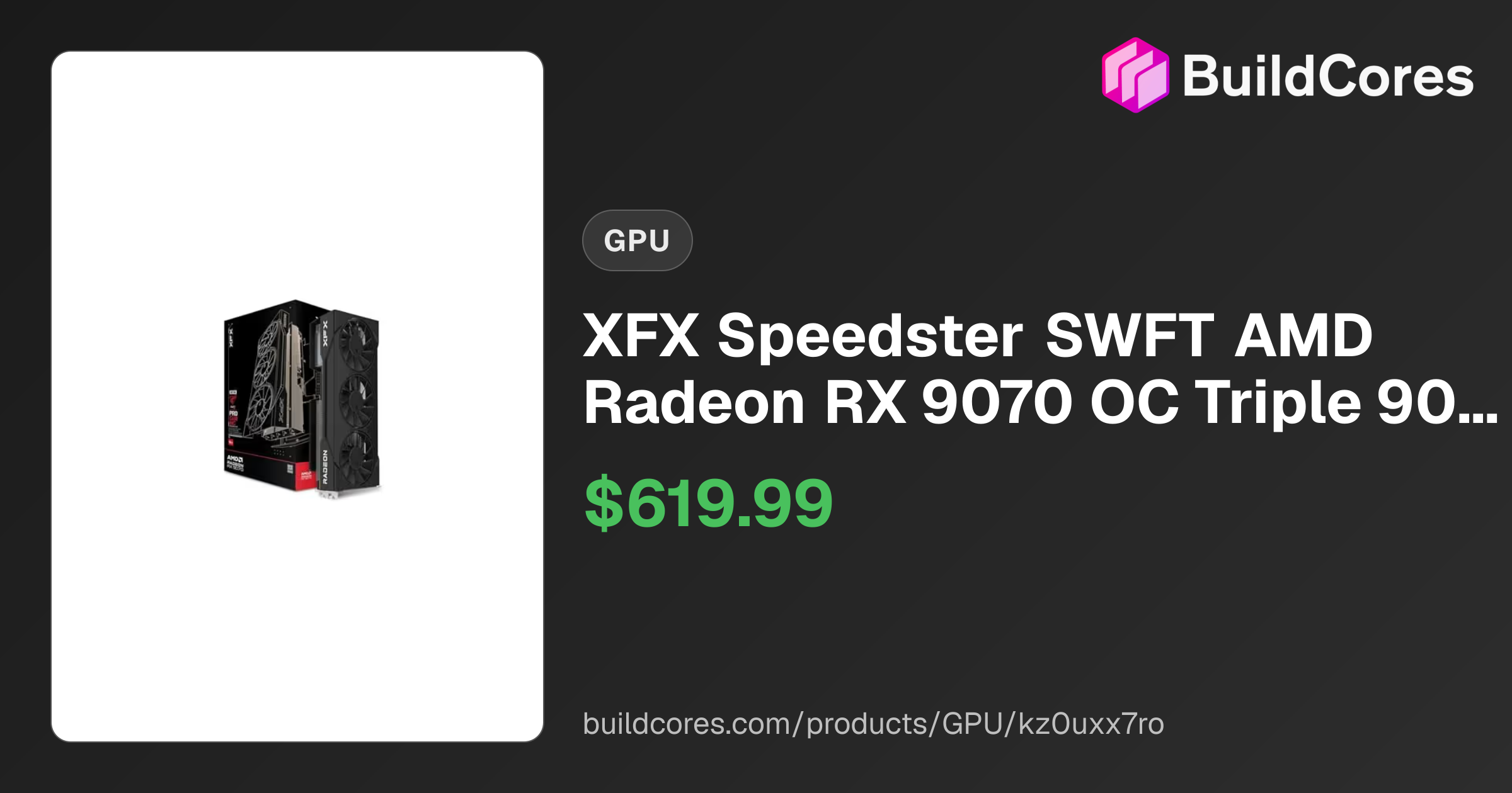 XFX Swift AMD Radeon RX 9070 OC Triple 90mm Fan Gaming Edition 16GB ...