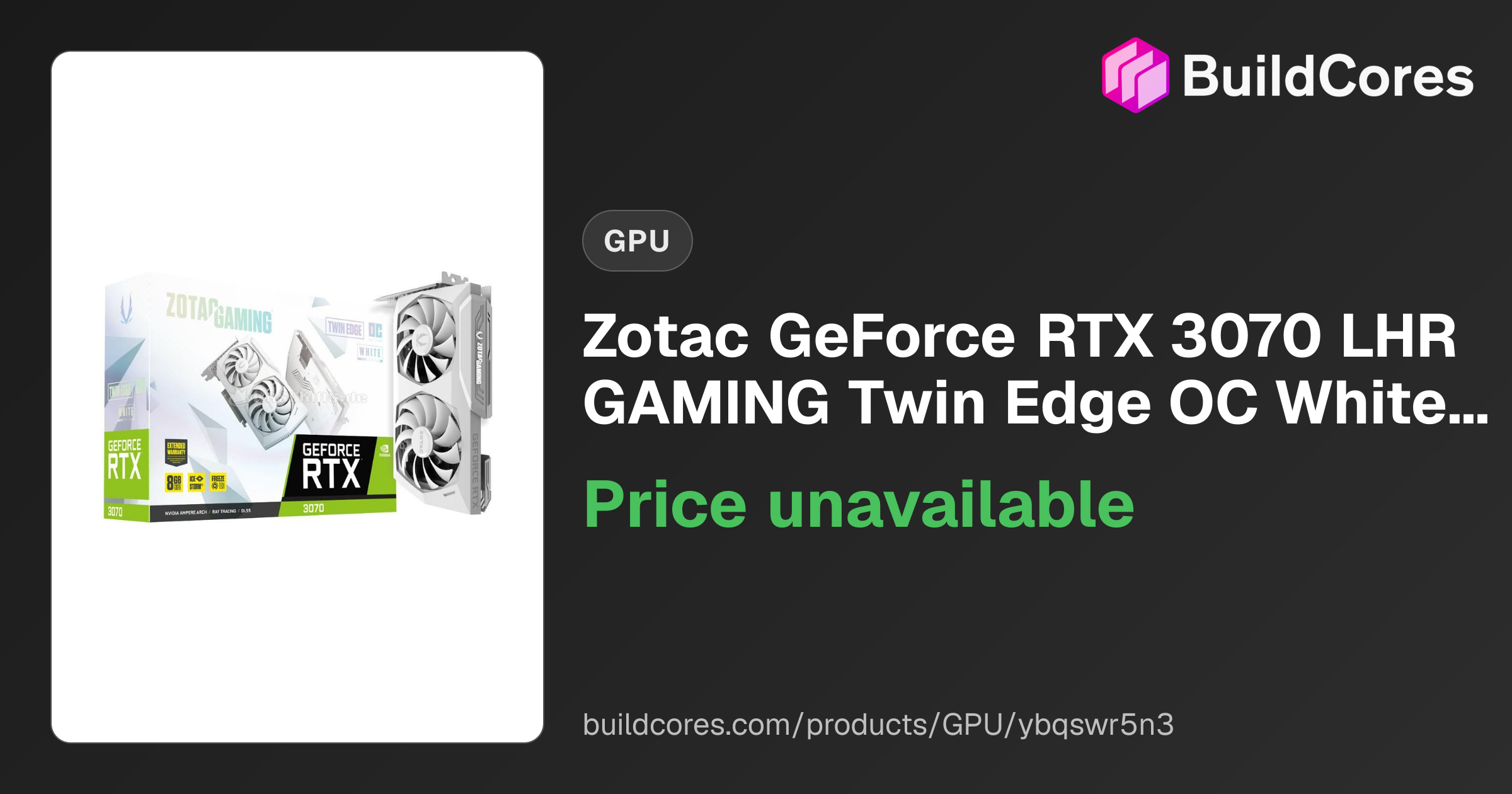 Zotac GeForce RTX 3070 LHR GAMING Twin Edge OC White Edition 8GB GDDR6 ...