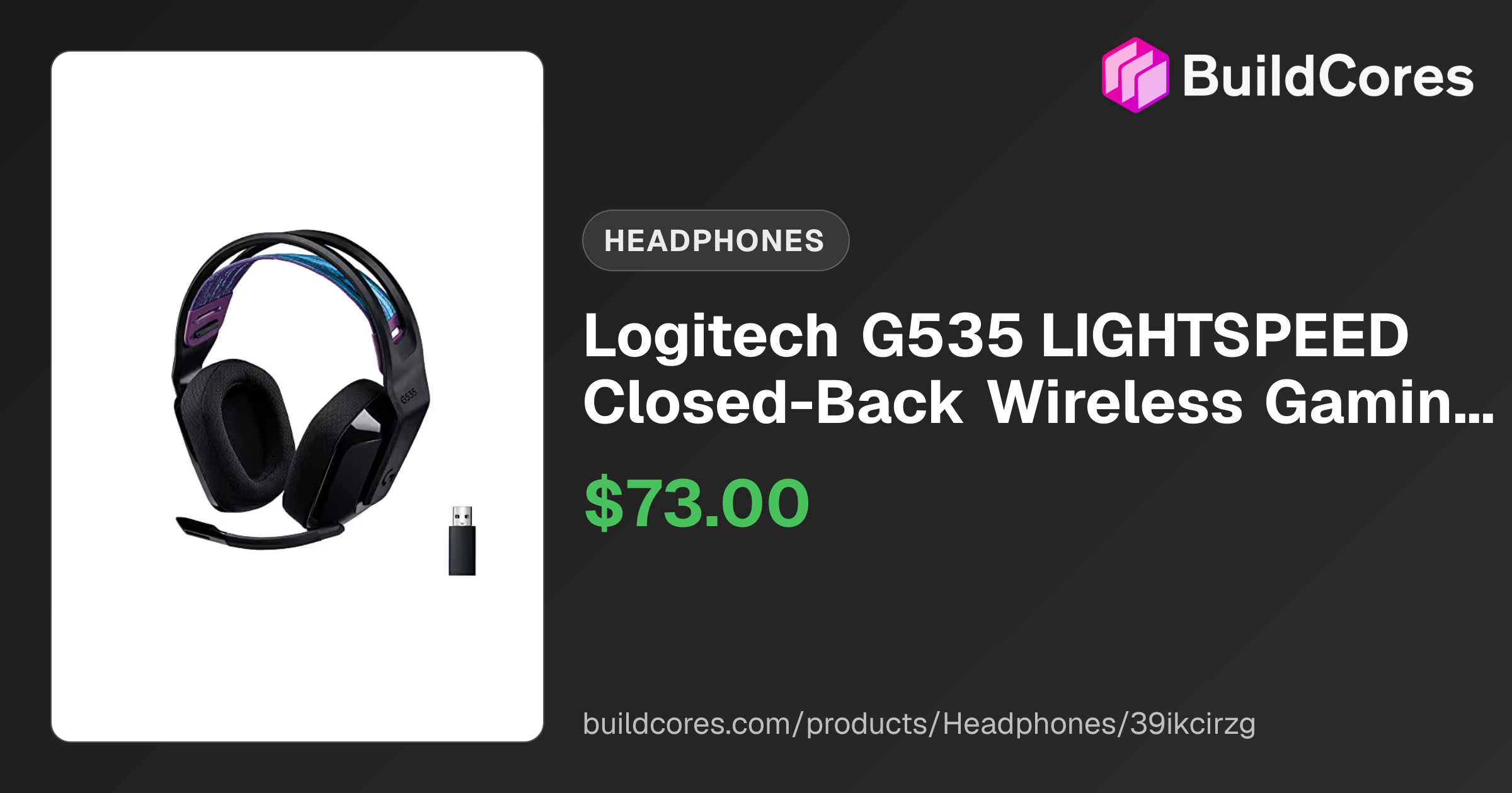 Logitech G535 LIGHTSPEED Closed-Back Wireless Gaming Headset | BuildCores
