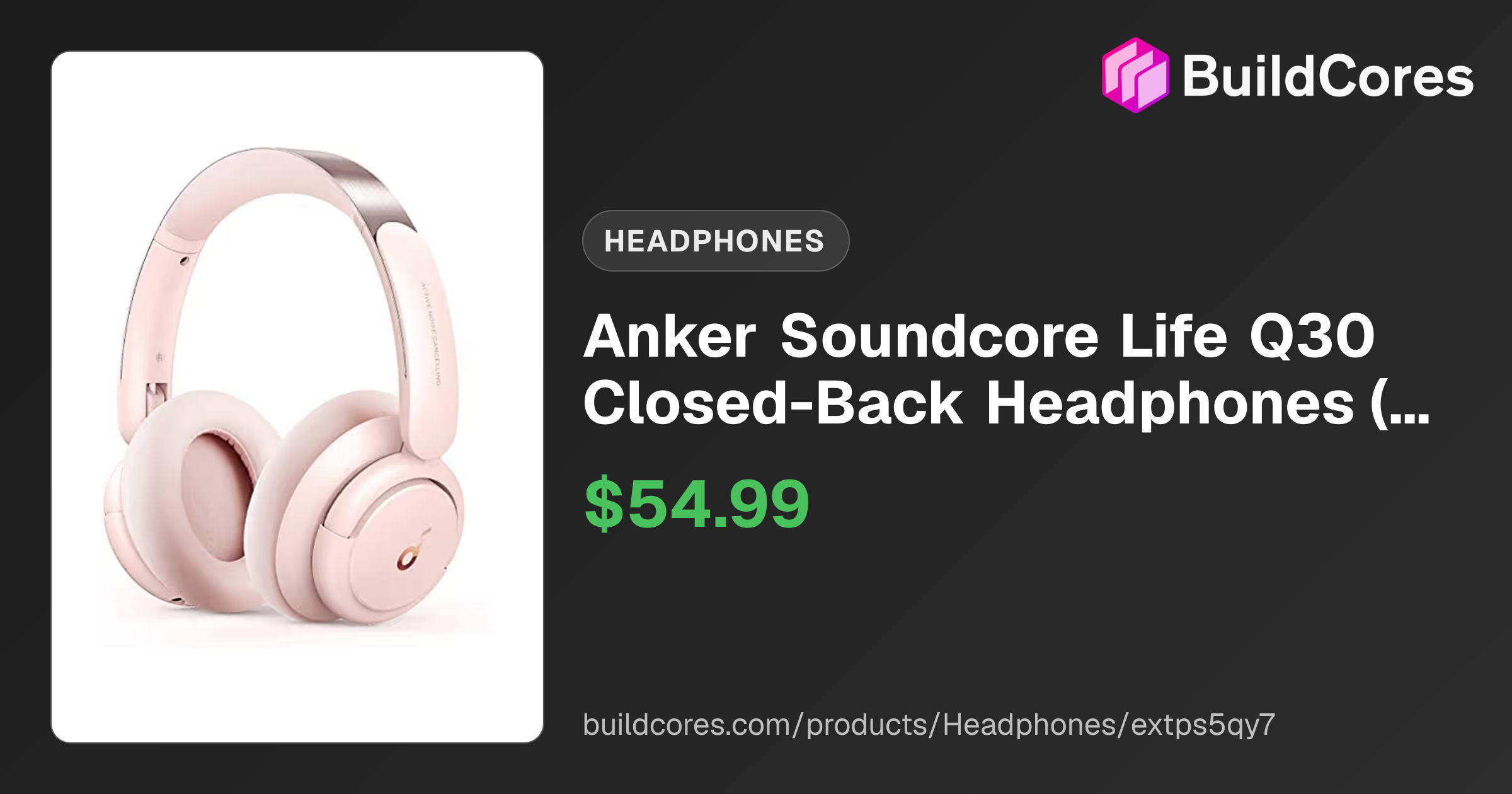Anker Soundcore Life Q30 Closed-Back Headphones (Pink) | BuildCores