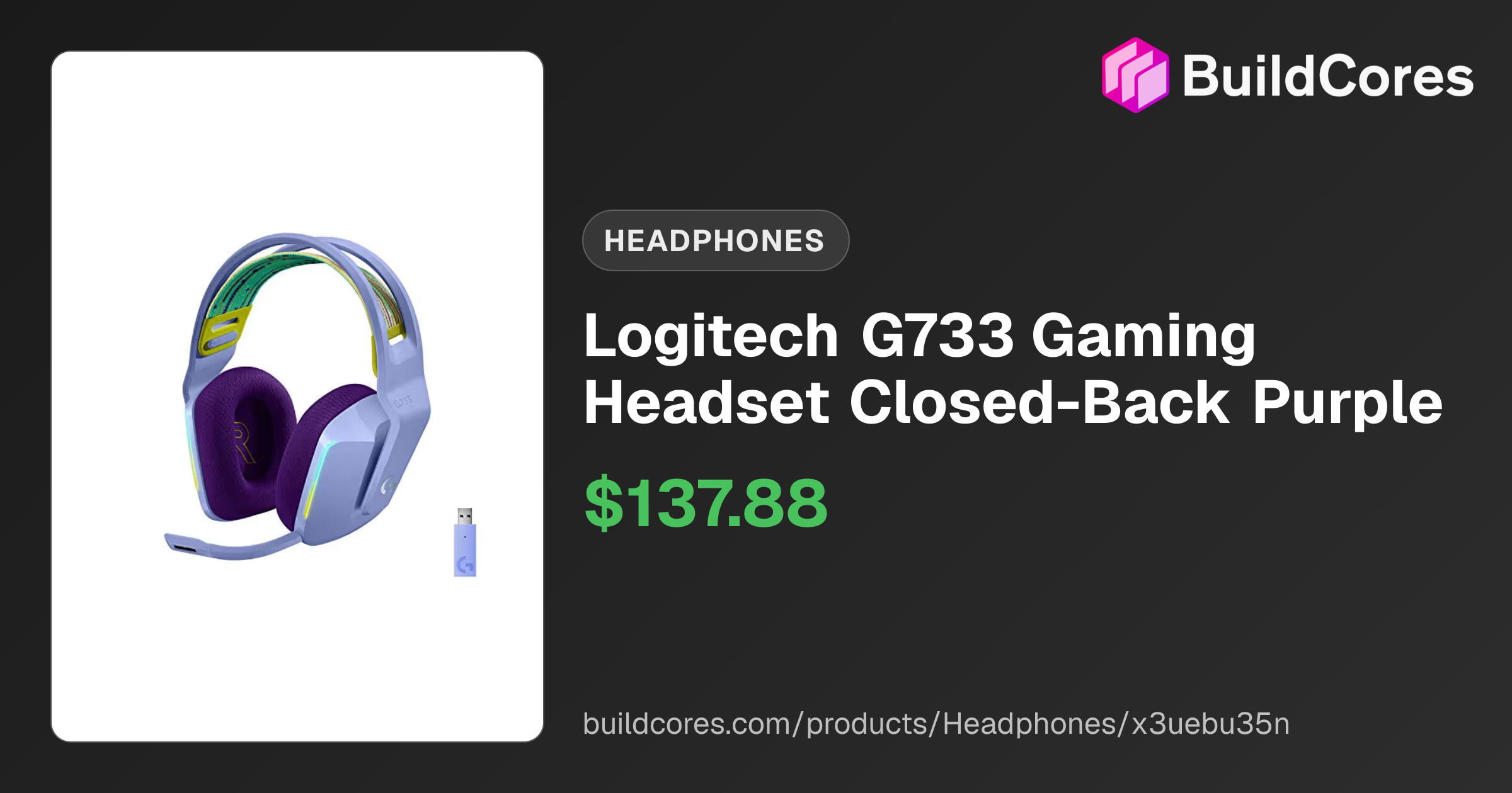 Logitech G733 Gaming Headset Closed-Back Purple | BuildCores