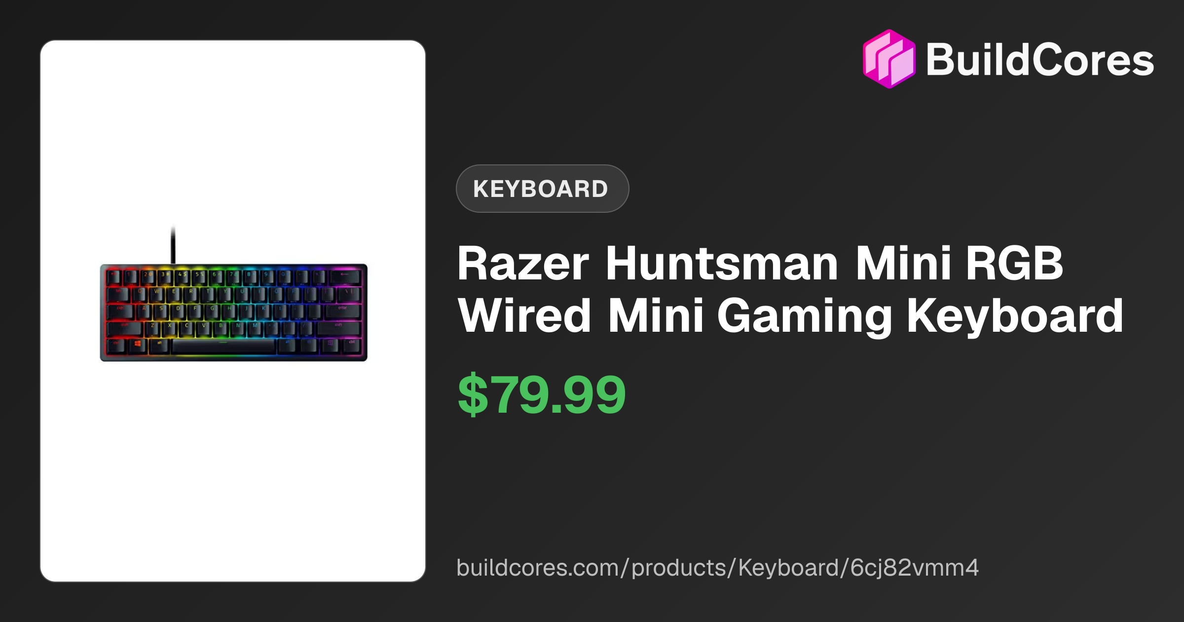 Razer Huntsman Mini RGB Wired Mini Gaming Keyboard | BuildCores