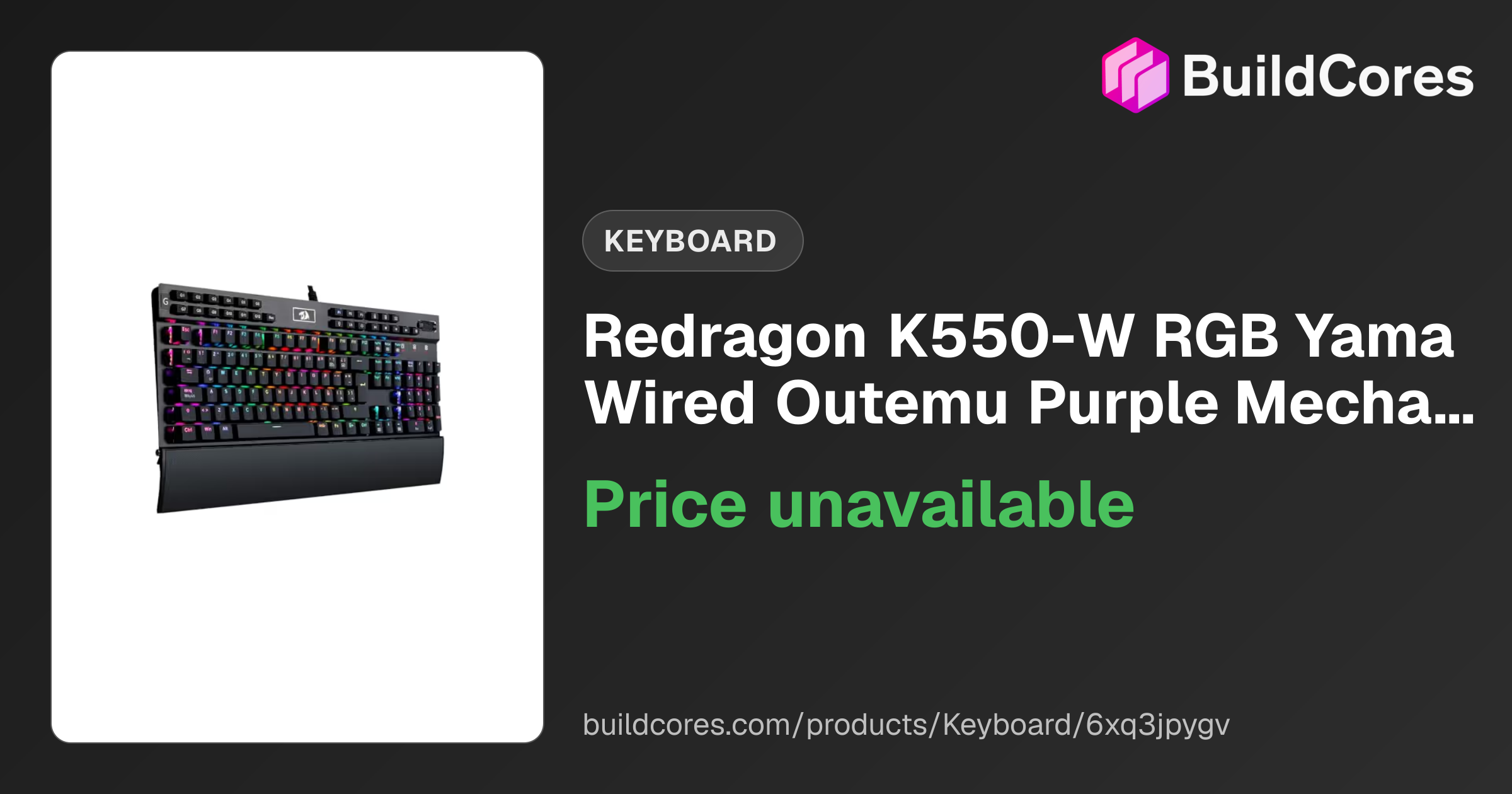 Redragon K550-W RGB Yama Wired Outemu Purple Mechanical Gaming Keyboard ...