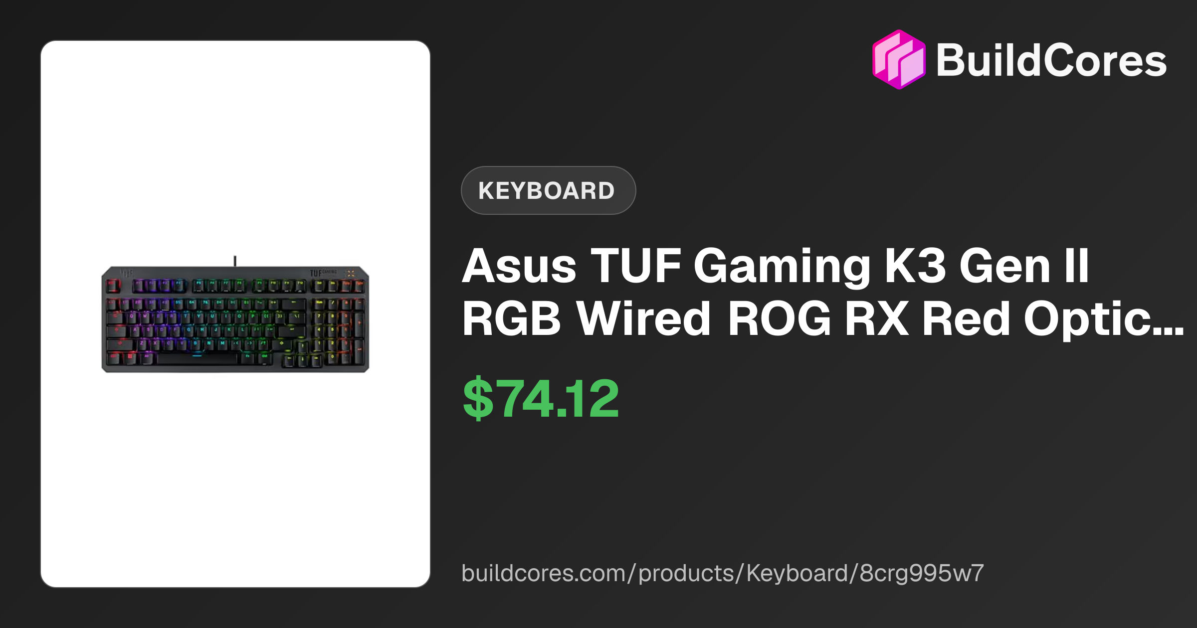Asus TUF Gaming K3 Gen II RGB Wired ROG RX Red Optical Gaming Keyboard ...