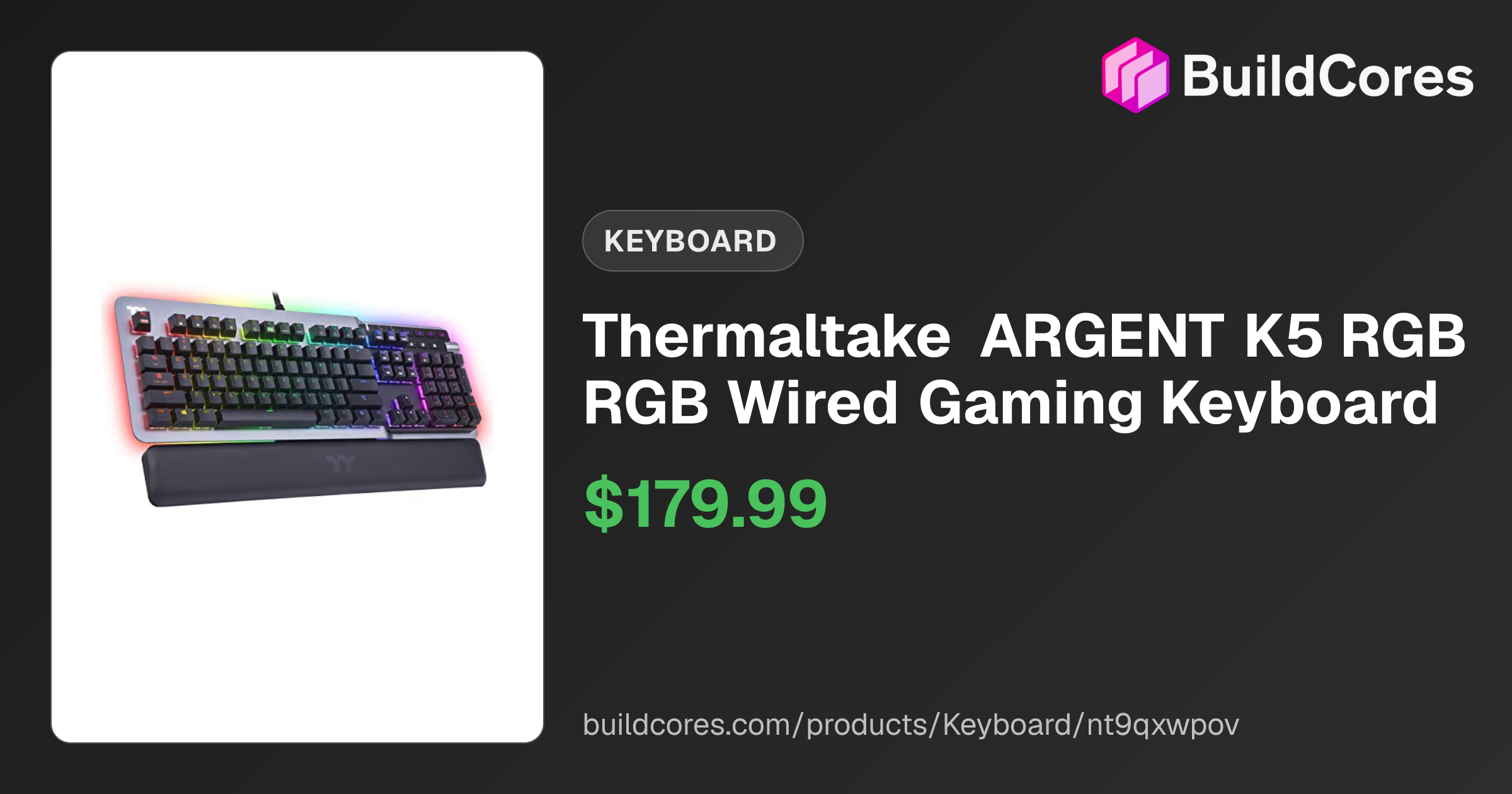 Thermaltake ARGENT K5 RGB RGB Wired Gaming Keyboard | BuildCores