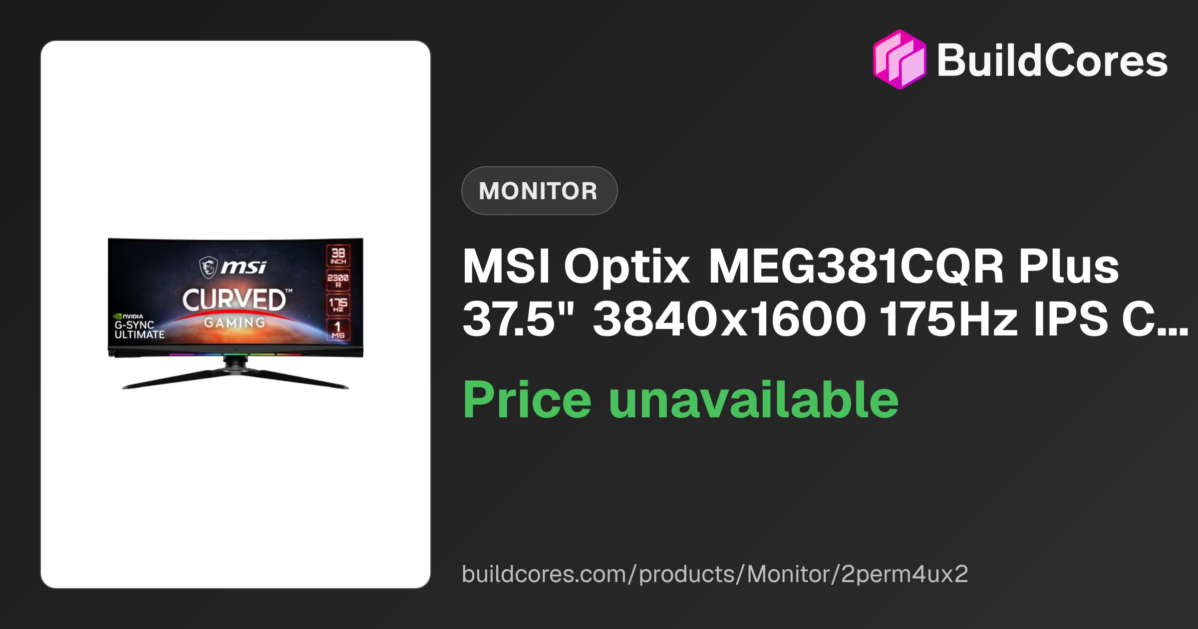 MSI Optix MEG381CQR Plus 37.5" 3840x1600 175Hz IPS Curved Monitor ...