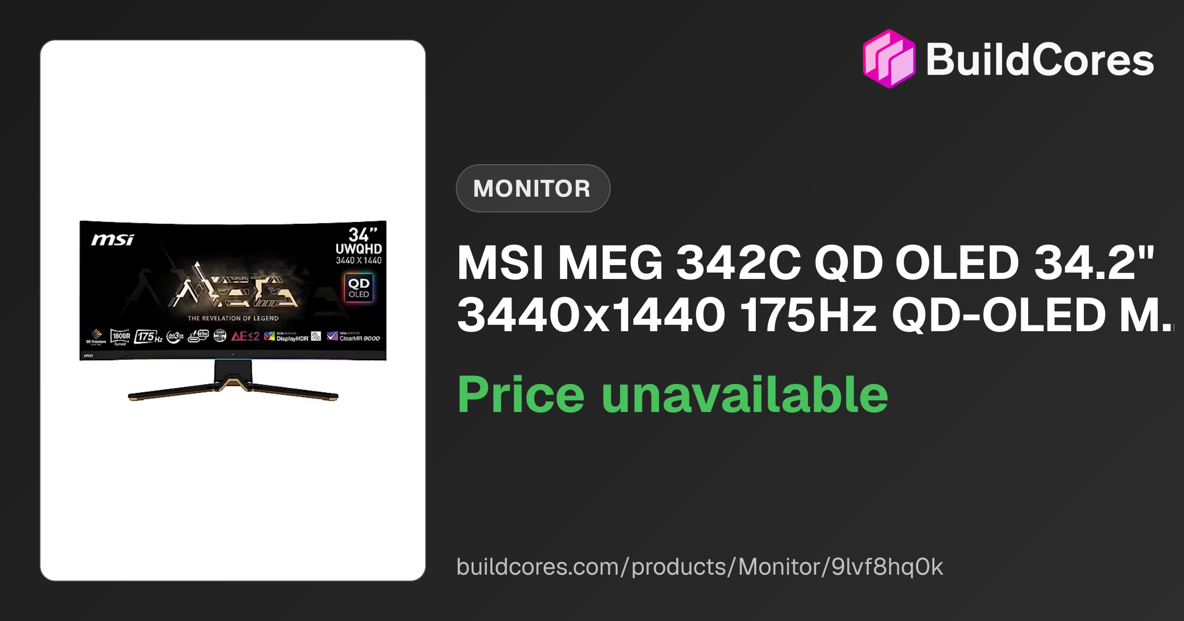 MSI MEG 342C QD OLED 34.2" 3440x1440 175Hz QD-OLED Monitor Curved ...