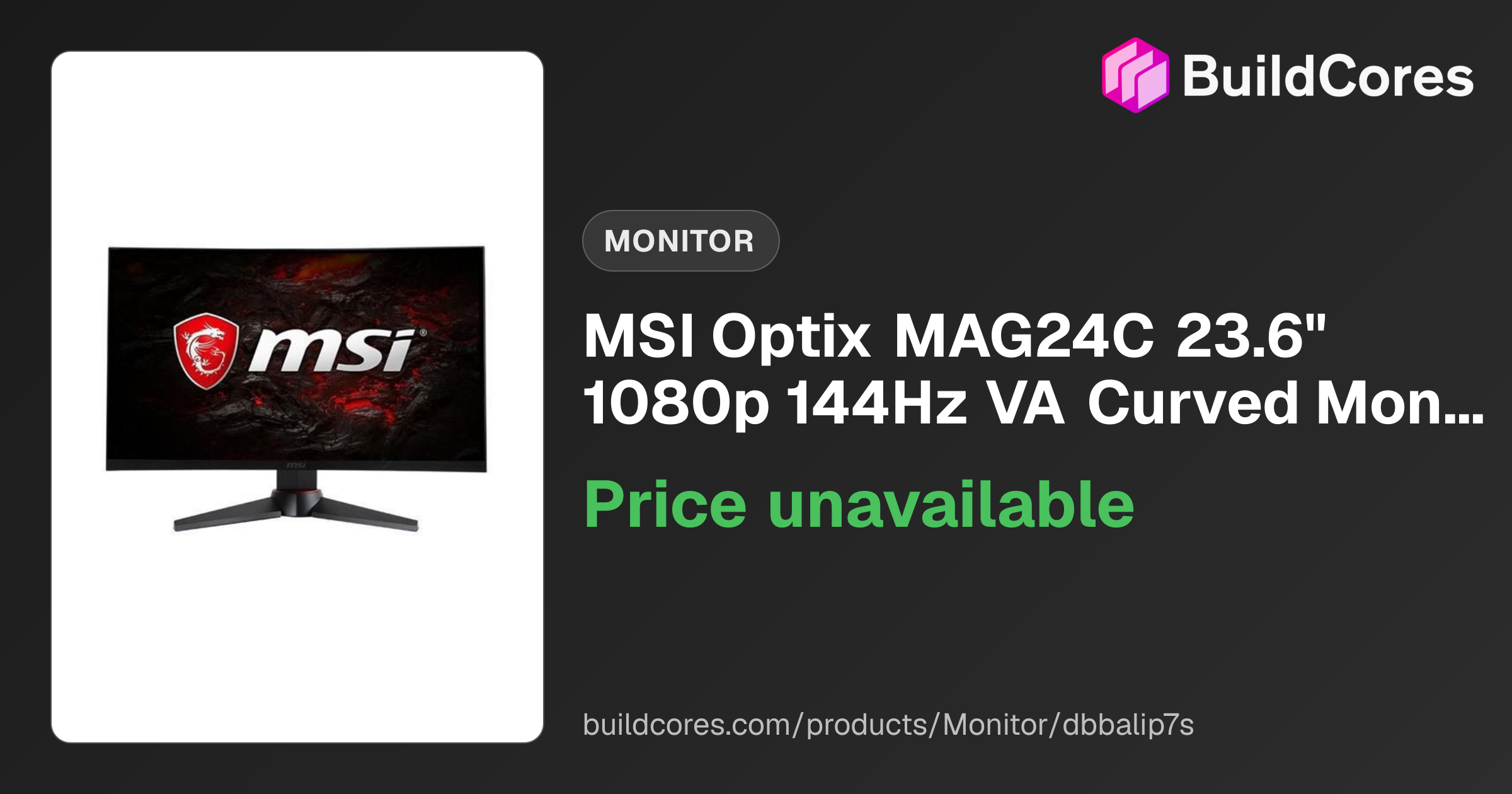 MSI Optix MAG24C 23.6" 1080p 144Hz VA Curved Monitor | BuildCores