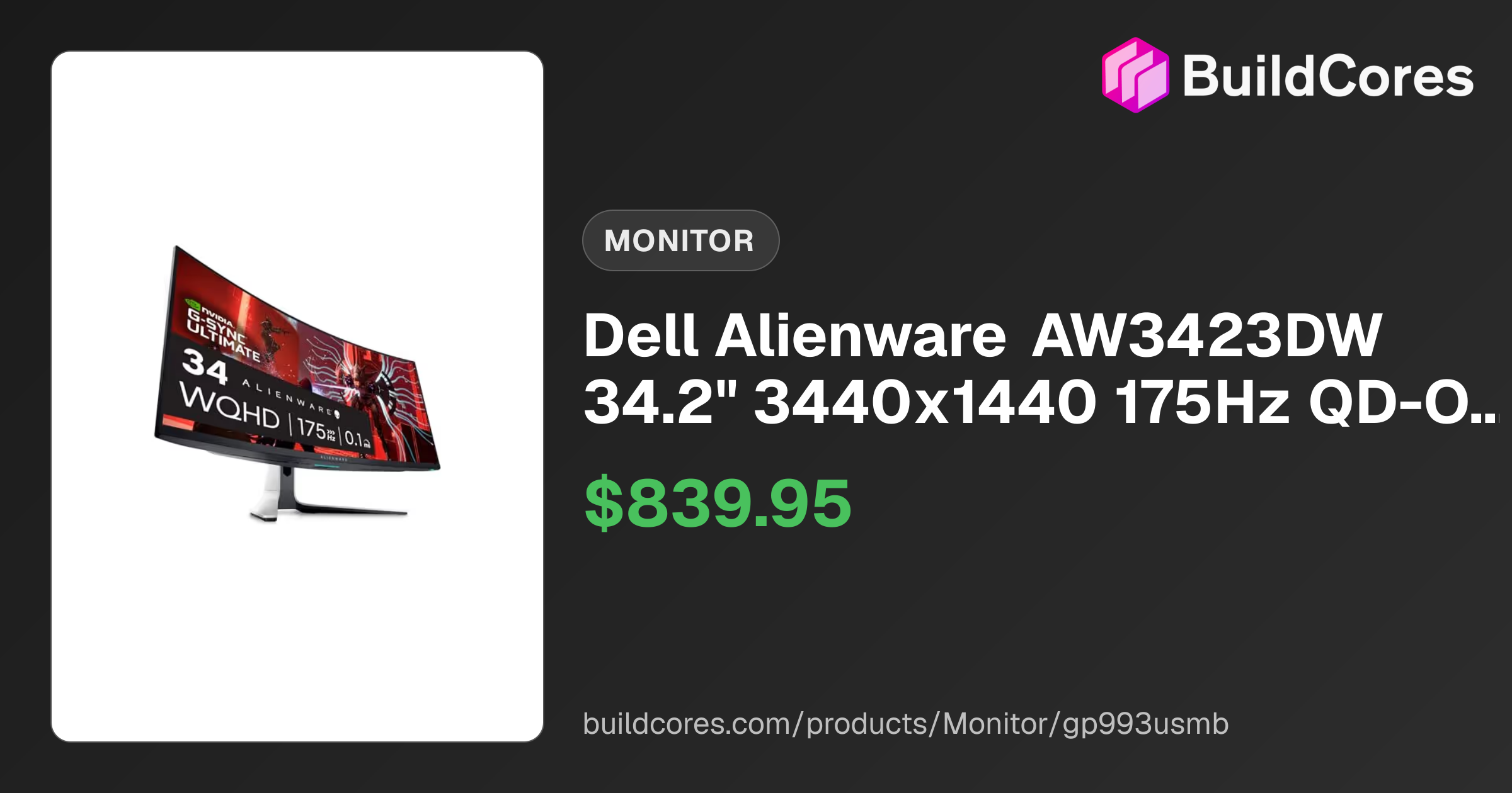 Dell Alienware AW3423DW 34.2" 3440x1440 175Hz QD-OLED Curved Monitor ...