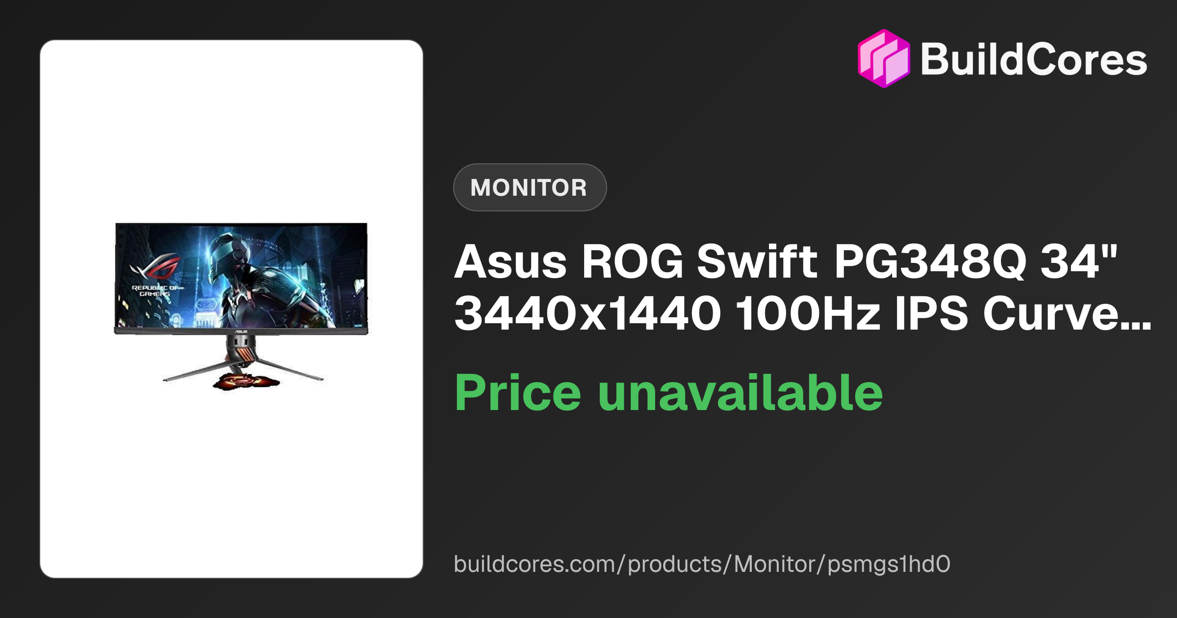 Asus ROG Swift PG348Q 34" 3440x1440 100Hz IPS Curved Monitor | BuildCores