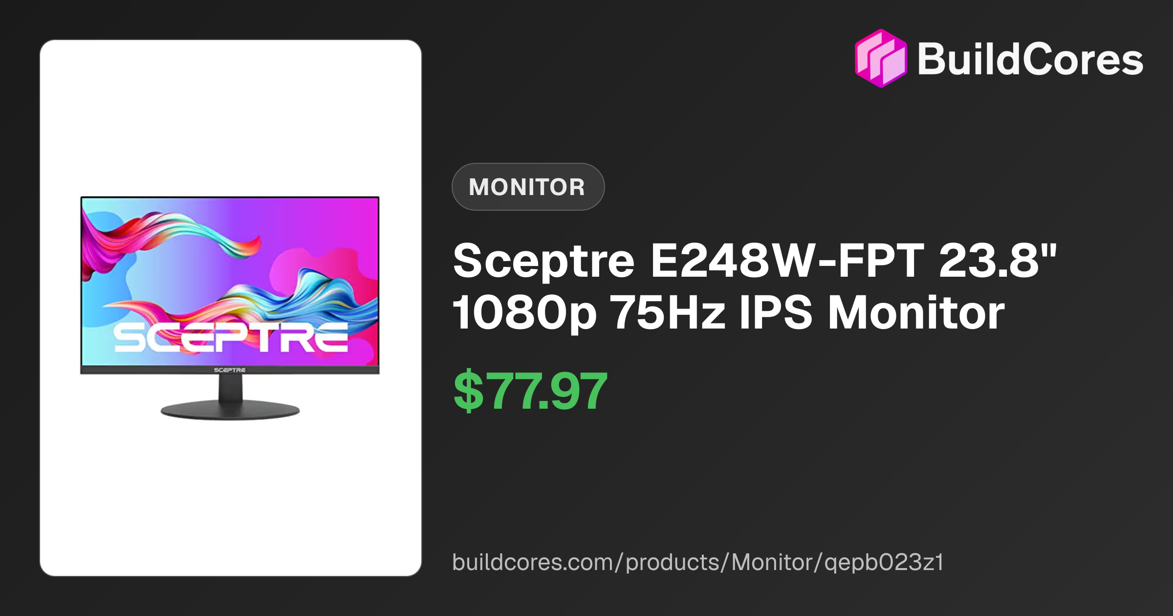 Sceptre E248W-FPT 23.8" 1080p 75Hz IPS Monitor | BuildCores