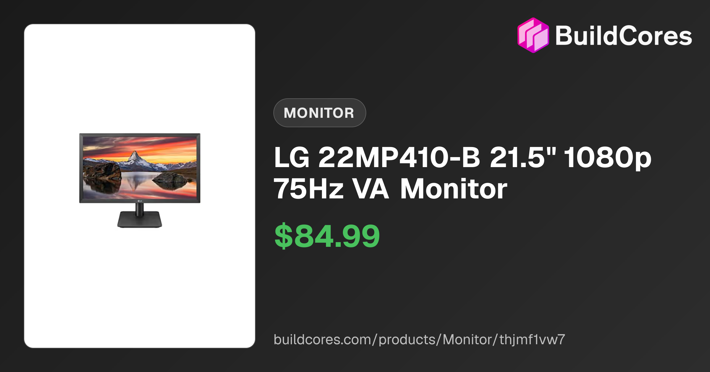 LG 22MP410-B 21.5" 1080p 75Hz VA Monitor | BuildCores