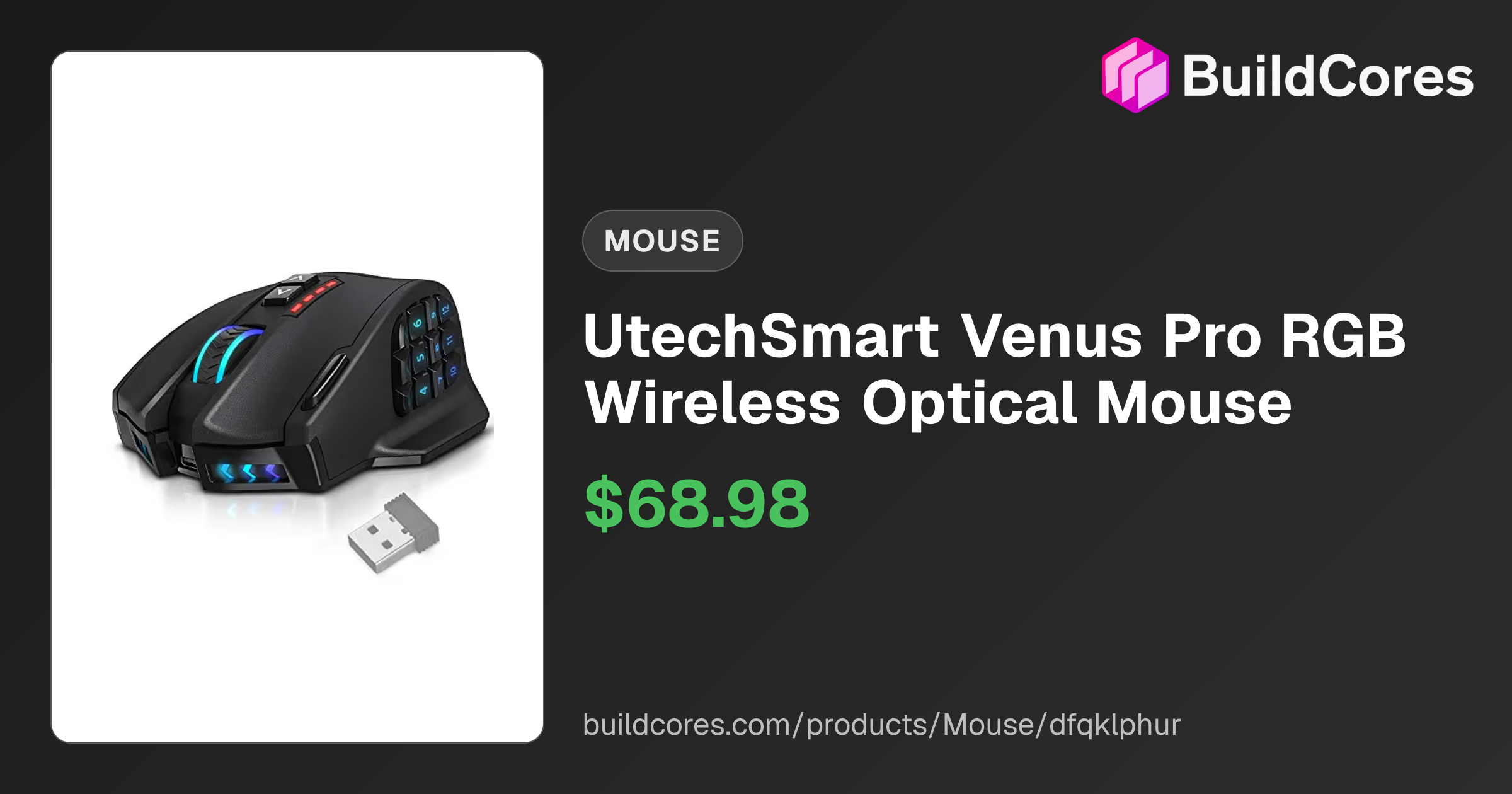 UtechSmart Venus Pro RGB Wireless Optical Mouse | BuildCores