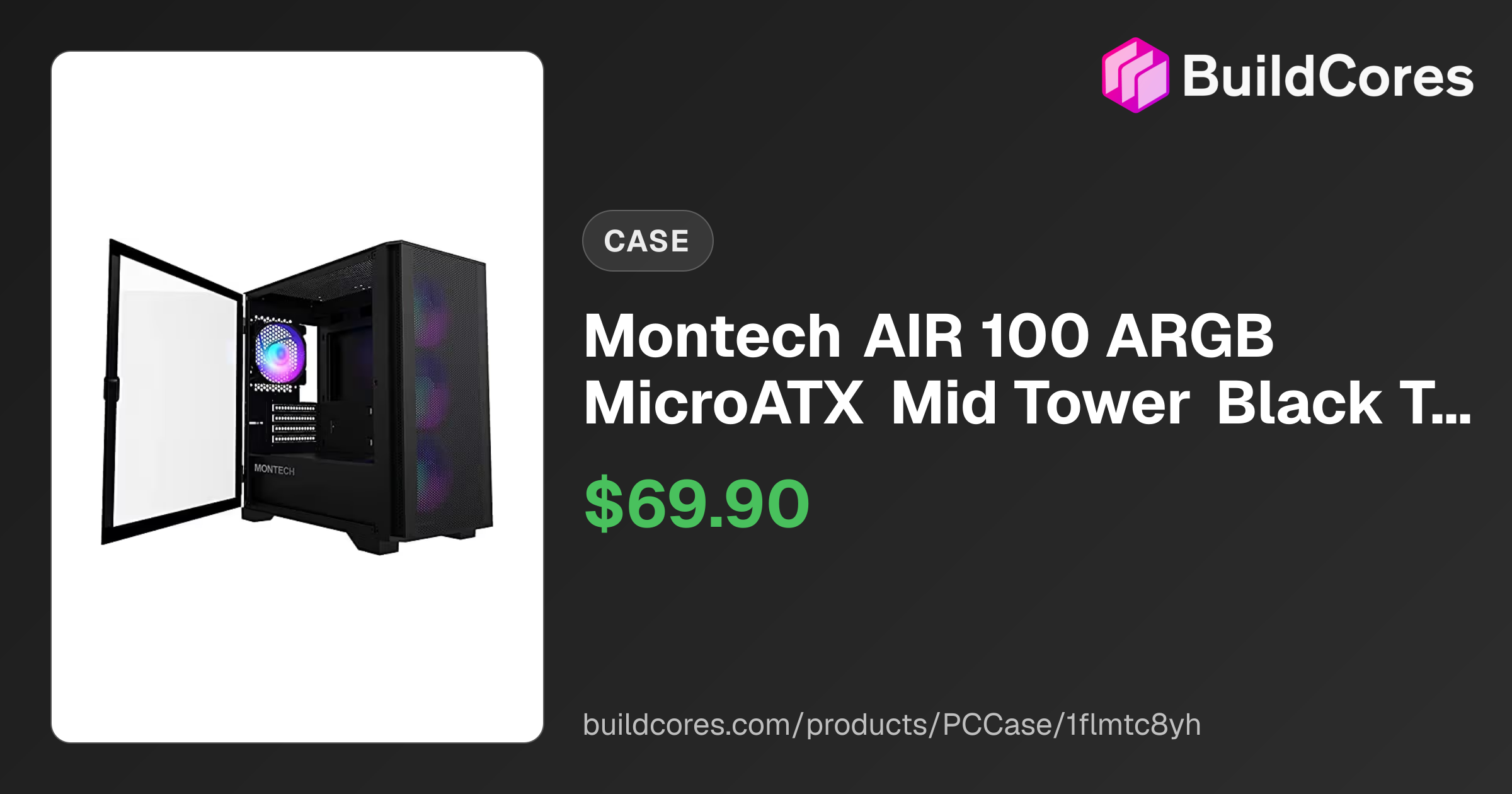 Montech AIR 100 ARGB MicroATX Mid Tower Black Tempered Glass Side Panel ...