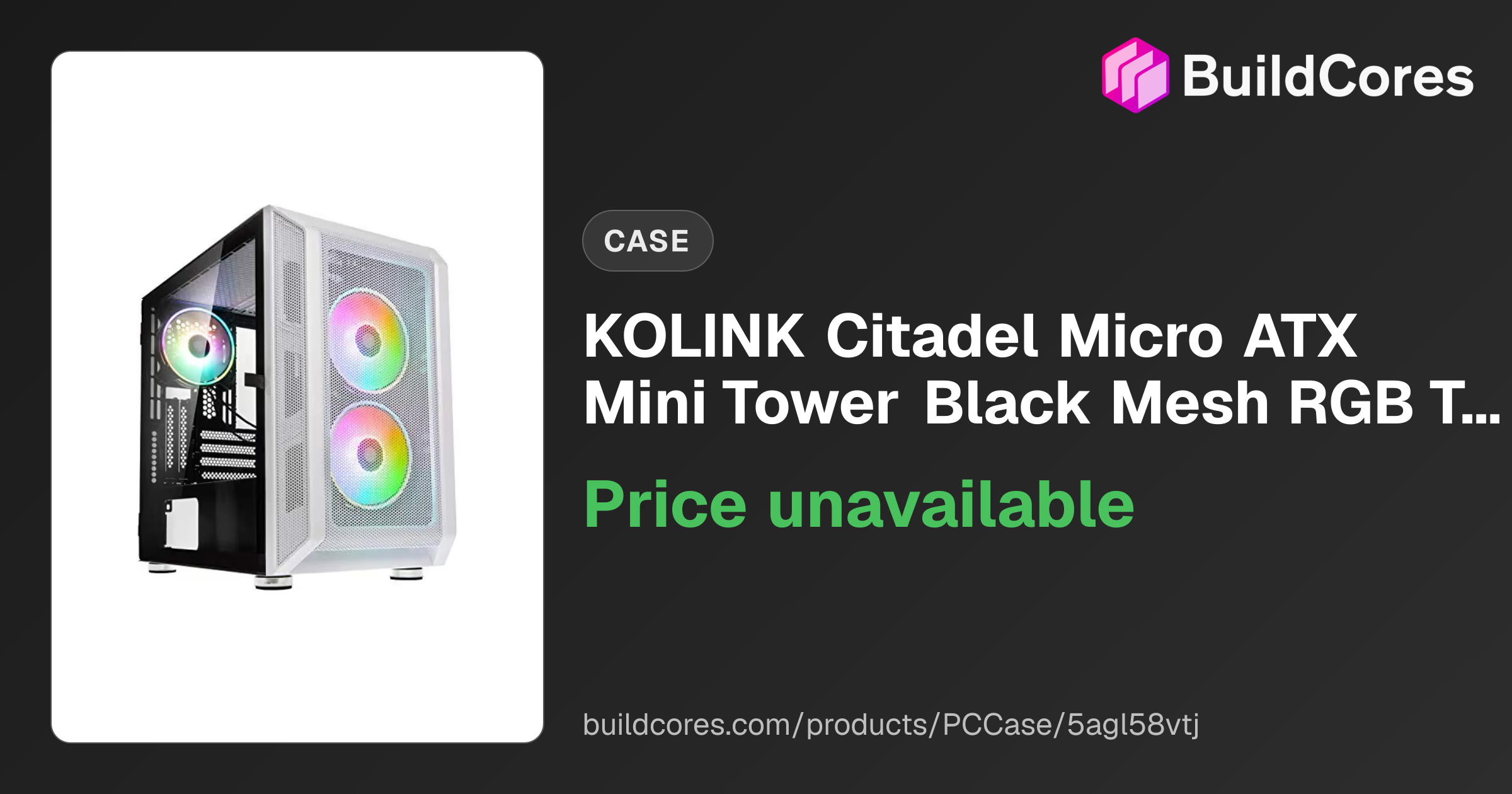 KOLINK Citadel Micro ATX Mini Tower Black Mesh RGB Tempered Glass Side ...