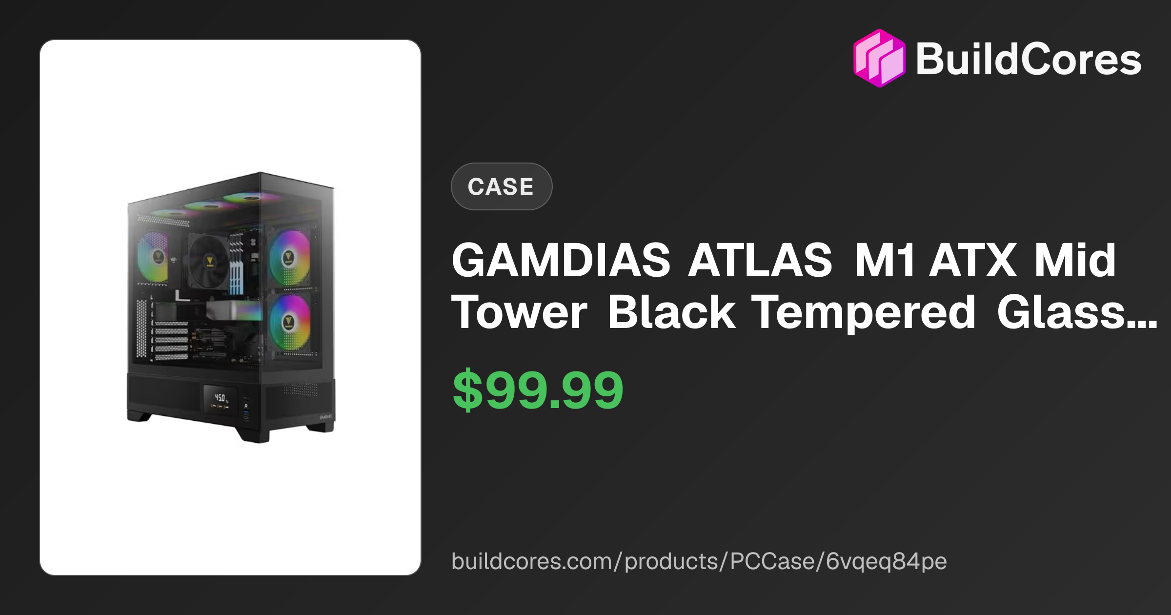 GAMDIAS ATLAS M1 ATX Mid Tower Black Tempered Glass Side Panel | BuildCores