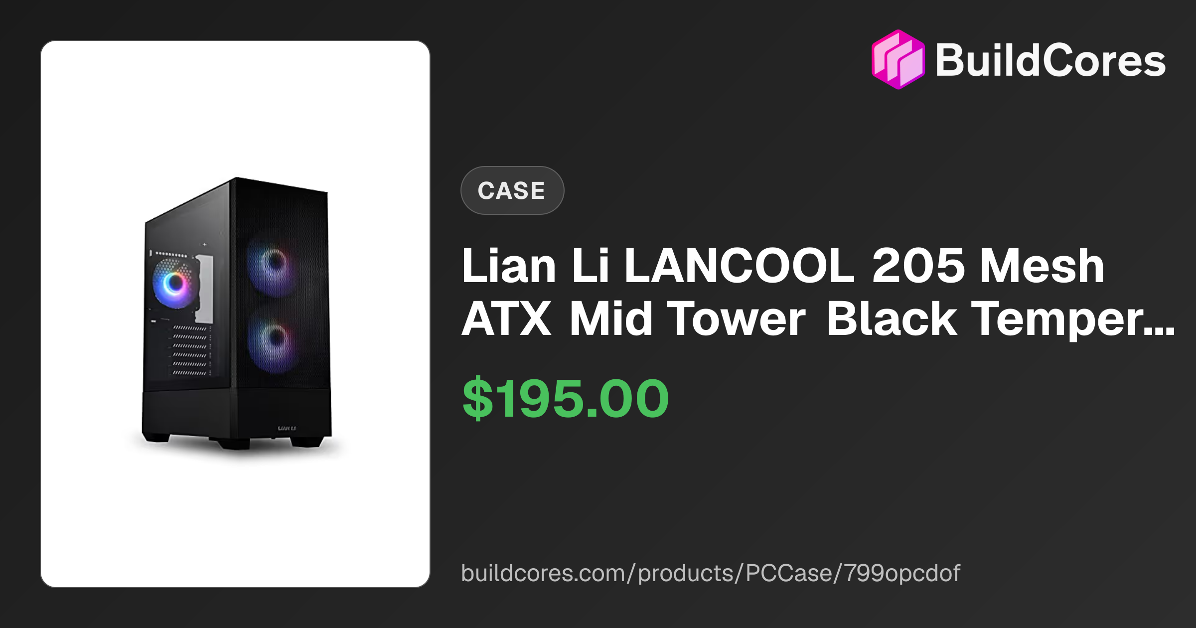 Lian Li LANCOOL 205 Mesh ATX Mid Tower Black Tempered Glass Side Panel ...
