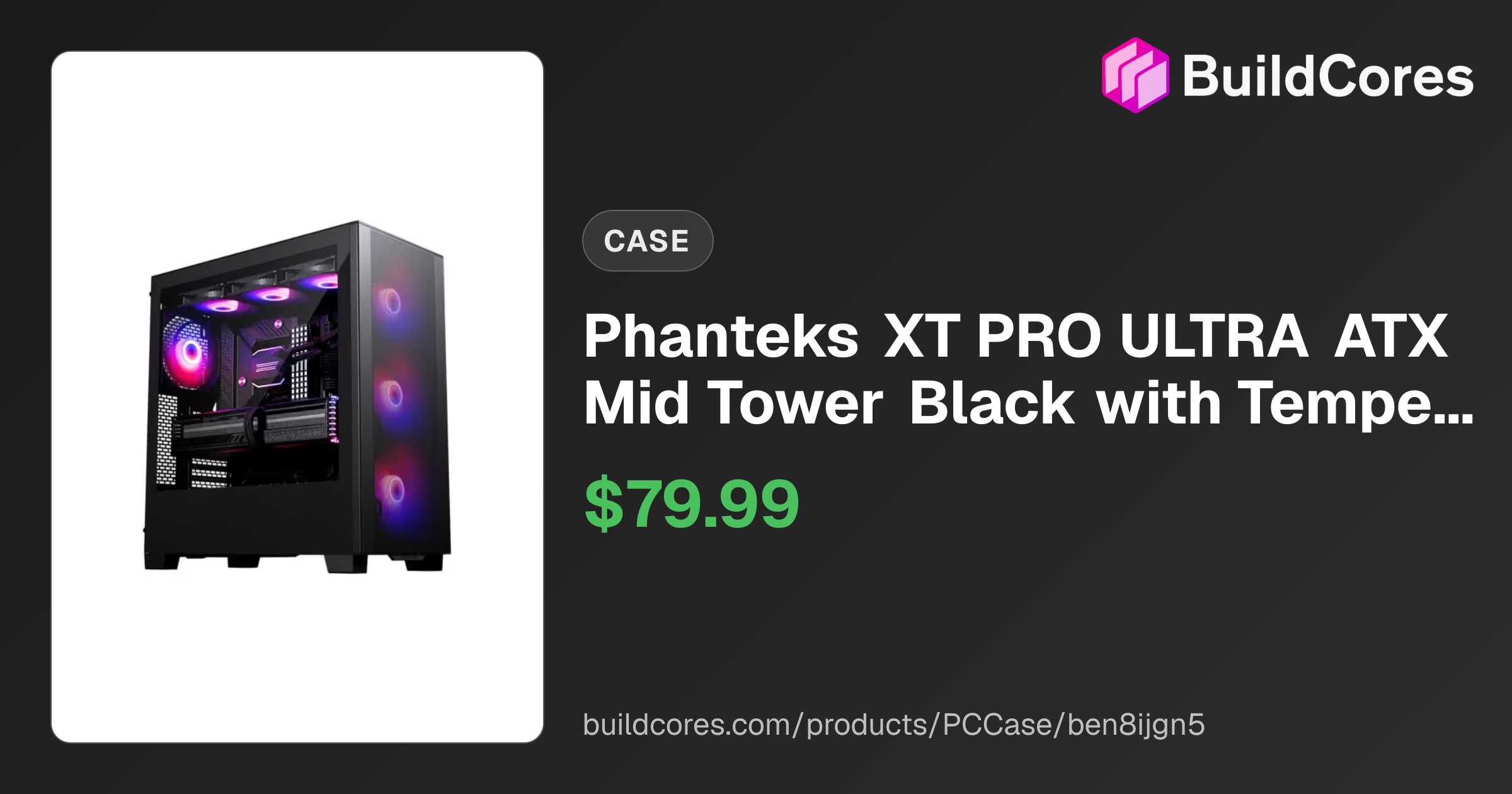 Phanteks XT PRO ULTRA ATX Mid Tower Black with Tempered Glass Side ...