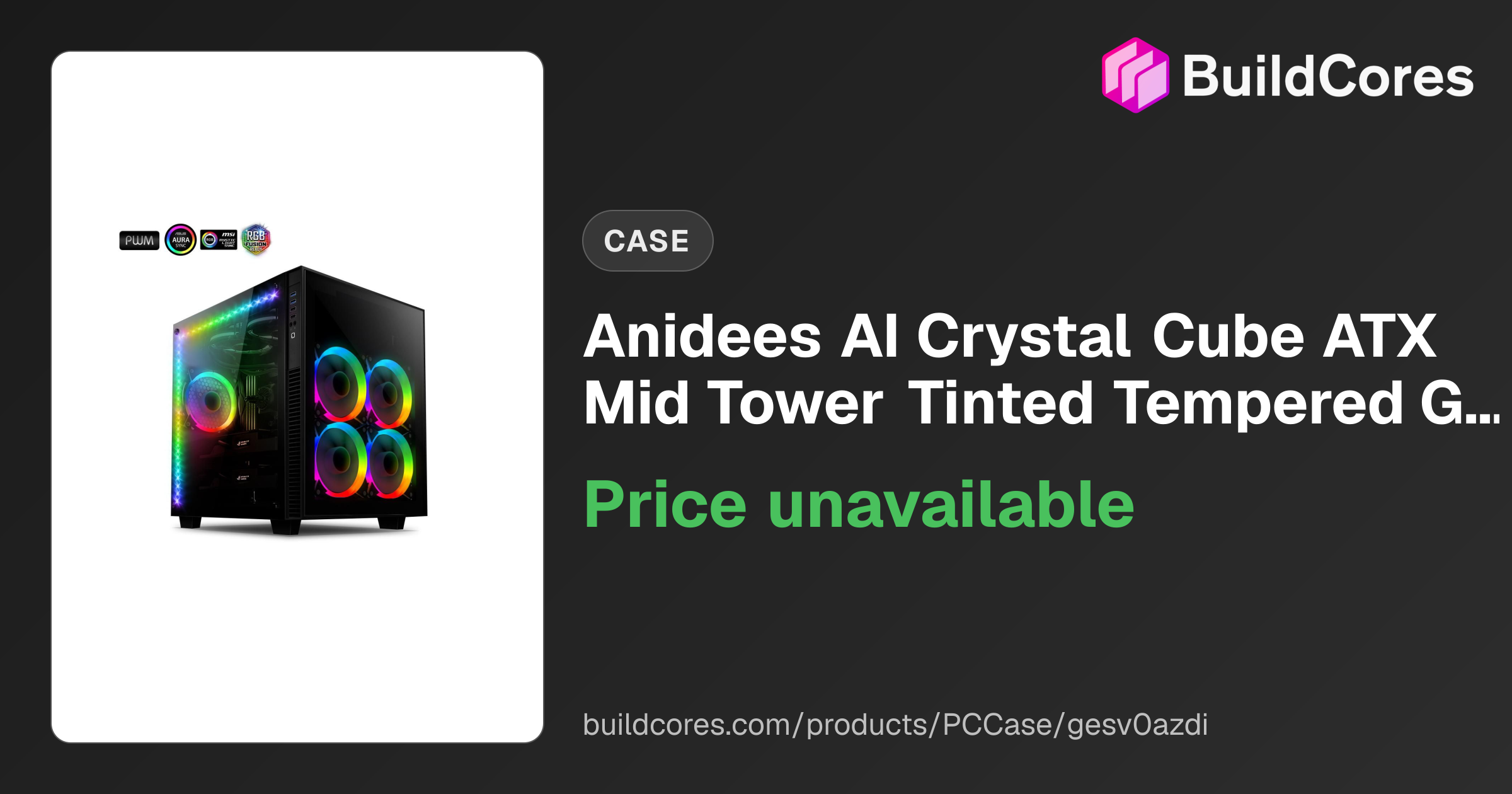 Anidees AI Crystal Cube ATX Mid Tower Tinted Tempered Glass Side Panel ...