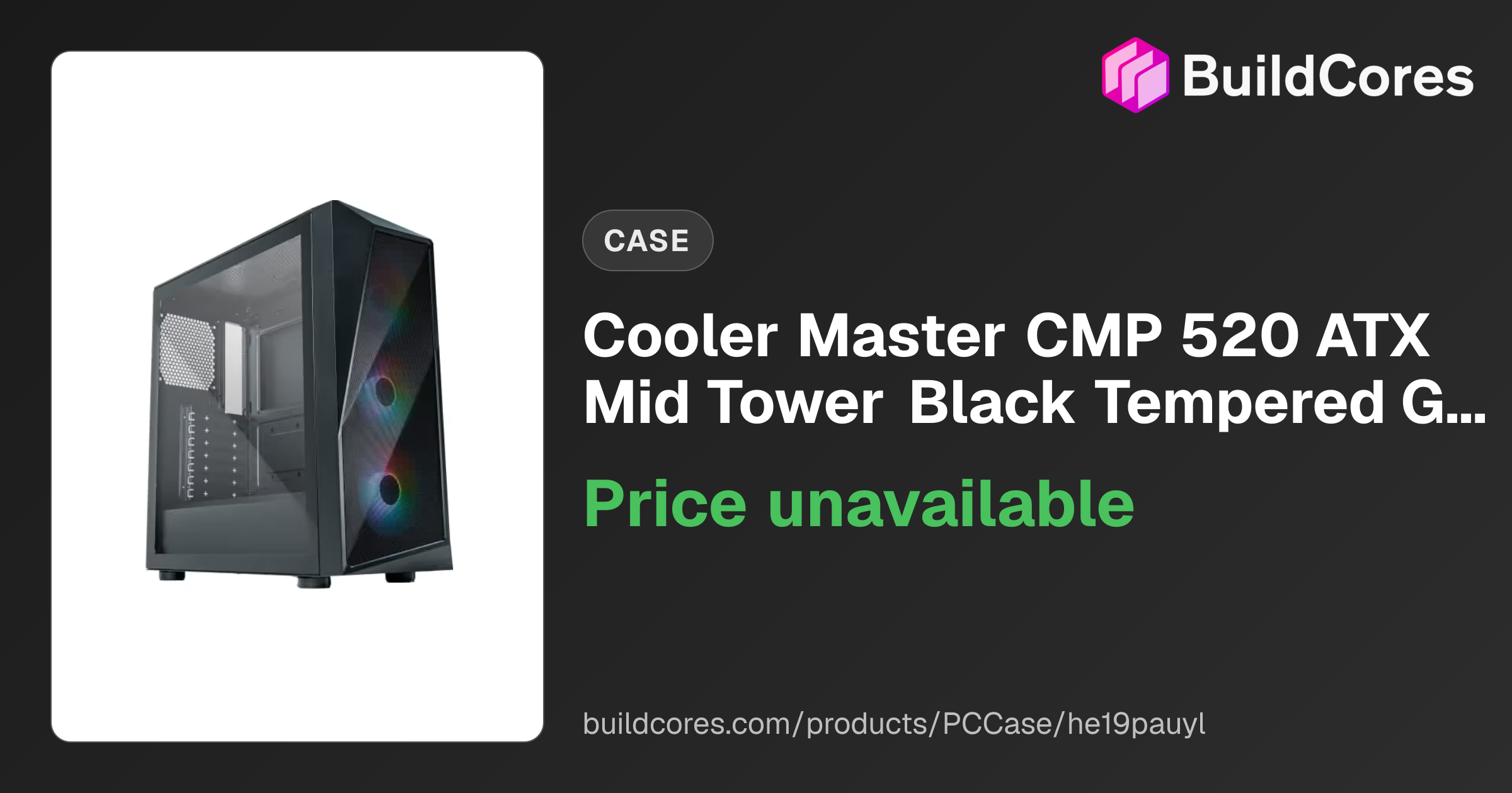 Cooler Master CMP 520 ATX Mid Tower Black Tempered Glass | BuildCores