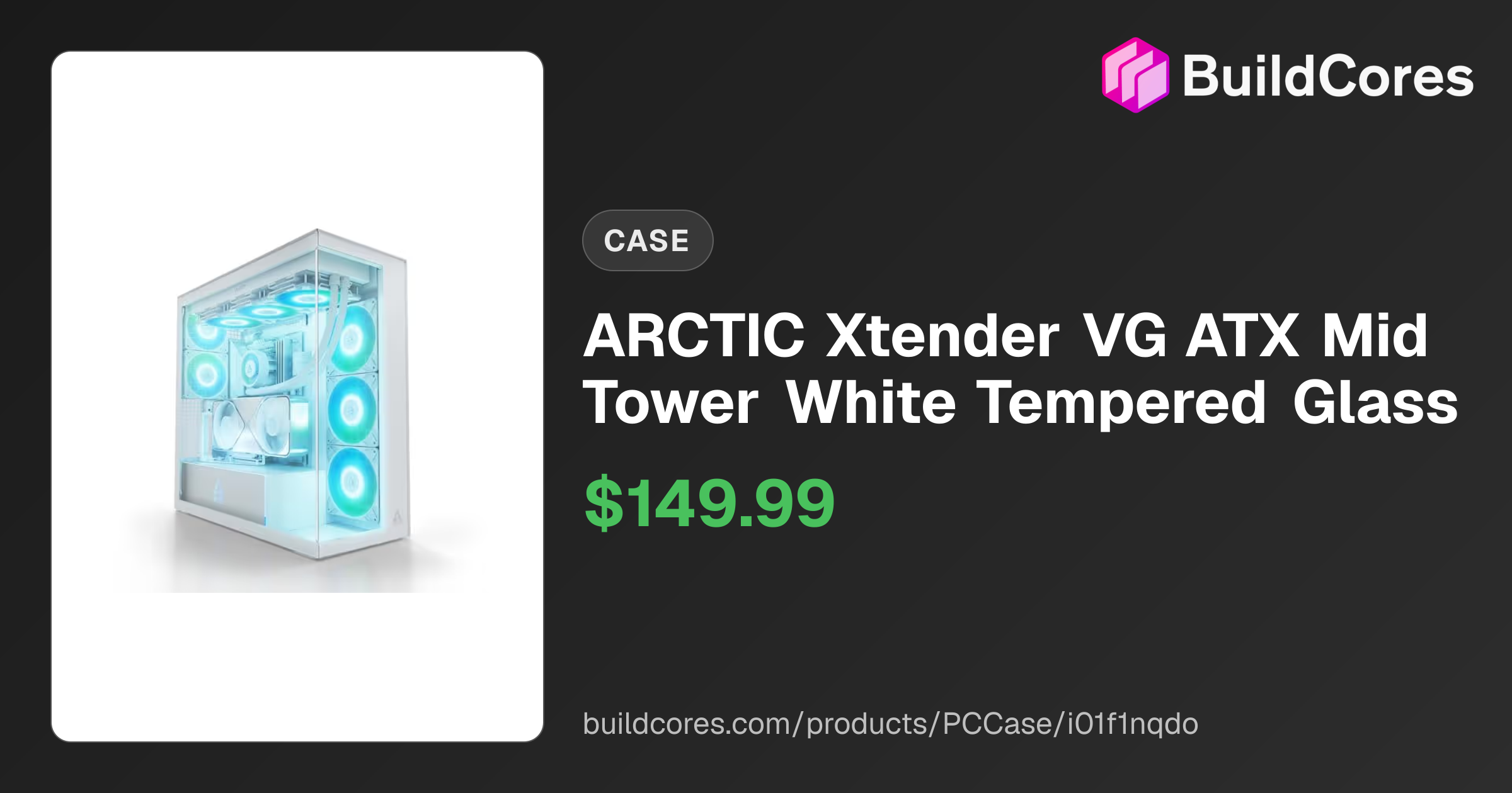ARCTIC Xtender VG ATX Mid Tower White Tempered Glass | BuildCores