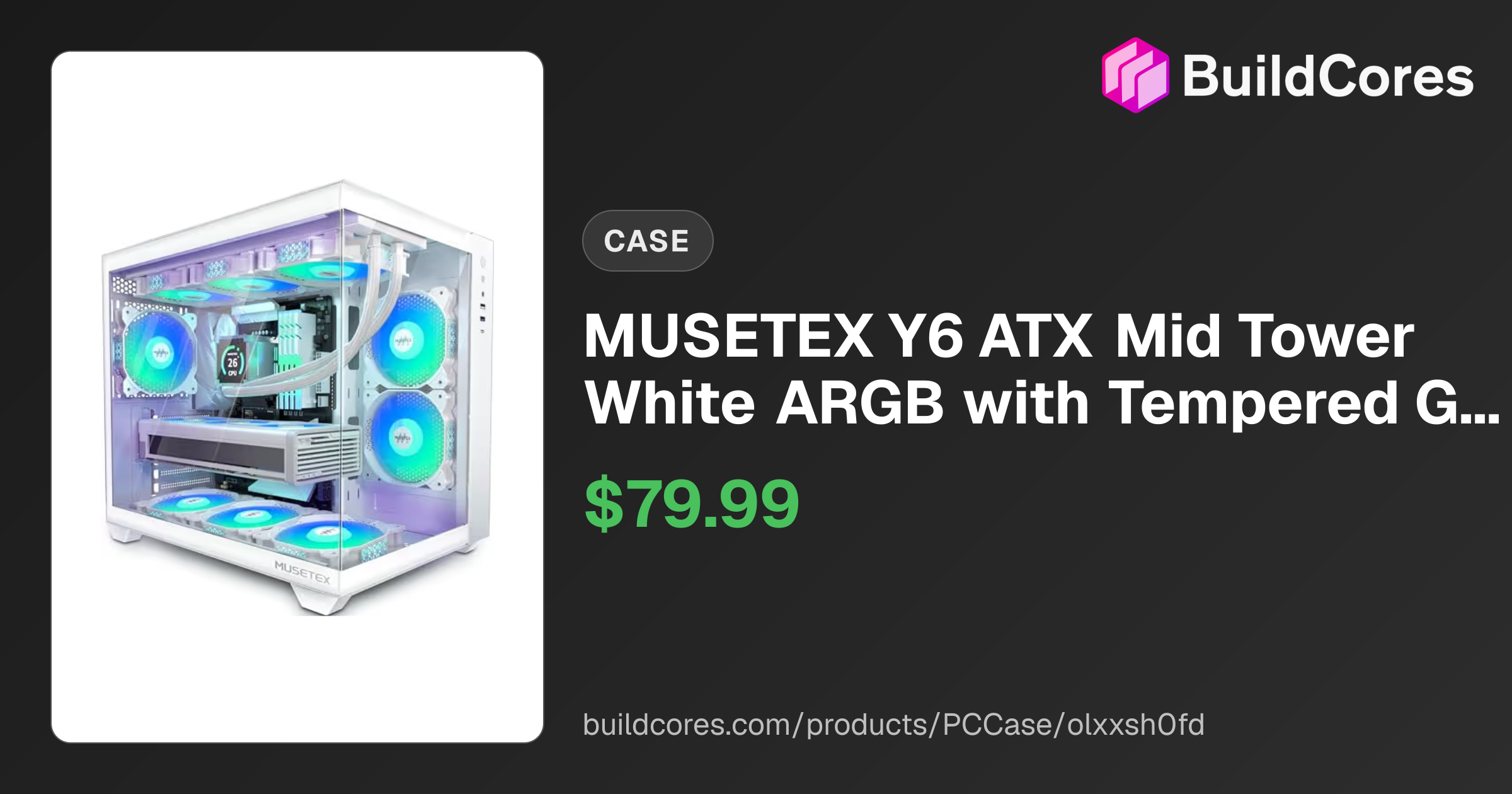 MUSETEX Y6 ATX Mid Tower White ARGB with Tempered Glass Side Panel and ...