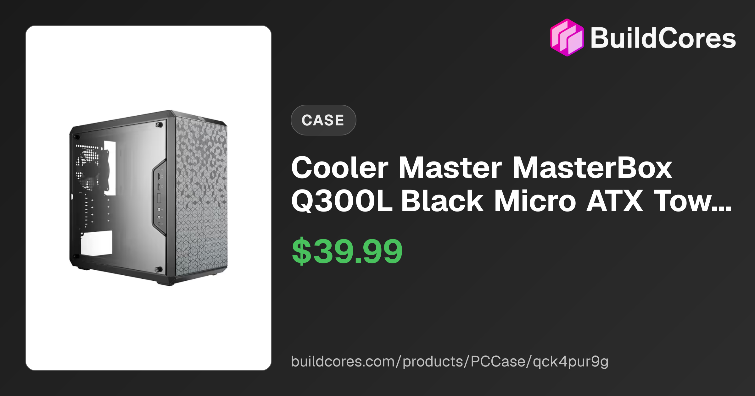Cooler Master MasterBox Q300L Black Micro ATX Tower Acrylic Side Panel ...
