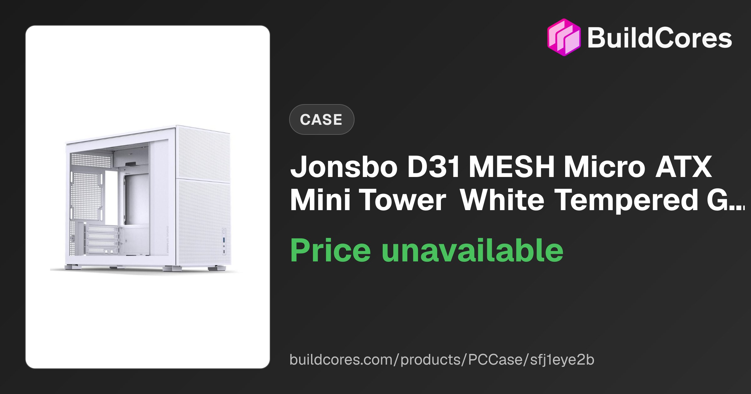 Jonsbo D31 MESH Micro ATX Mini Tower White Tempered Glass | BuildCores