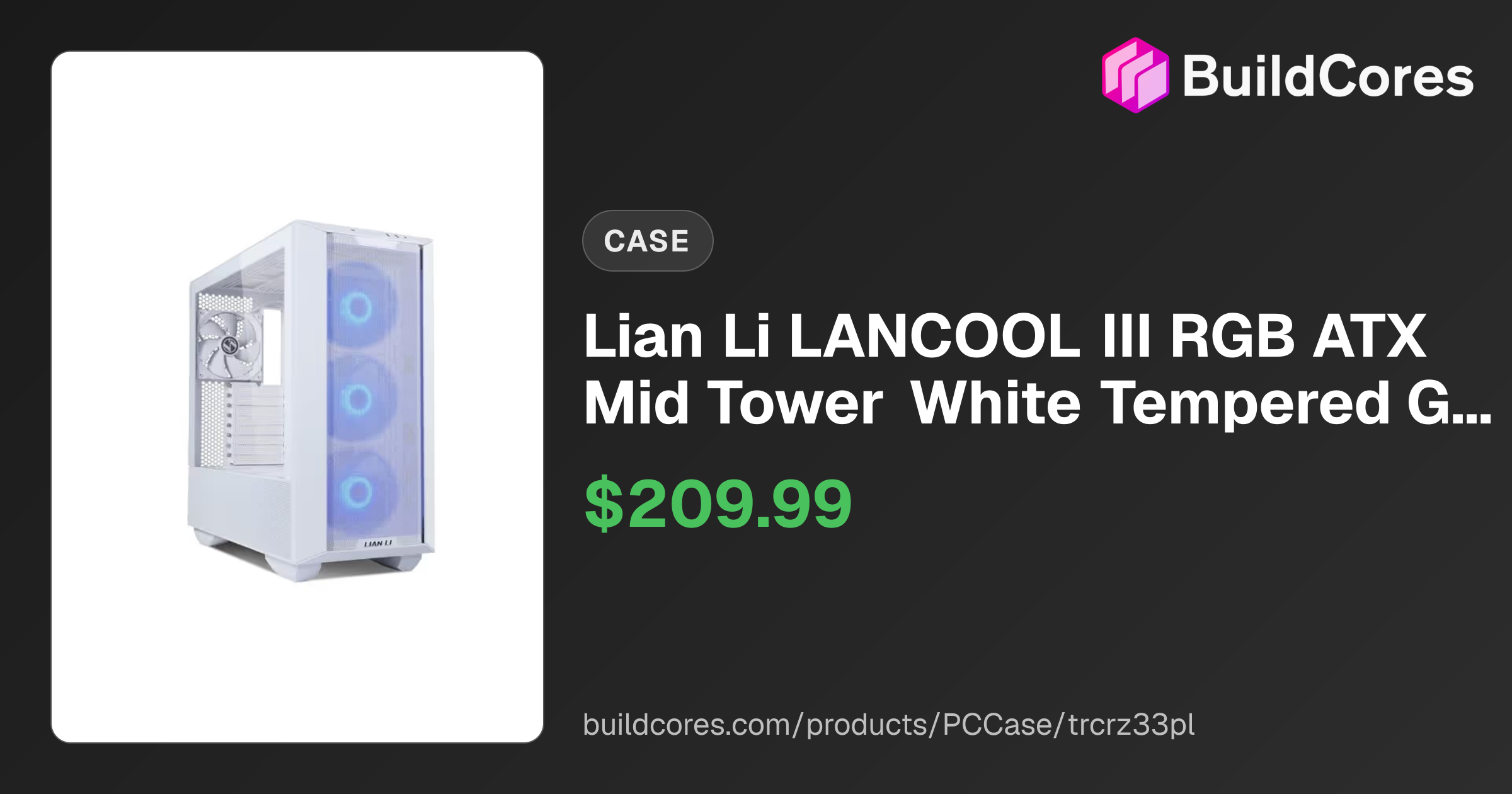 Lian Li LANCOOL III RGB ATX Mid Tower White Tempered Glass Side Panel ...