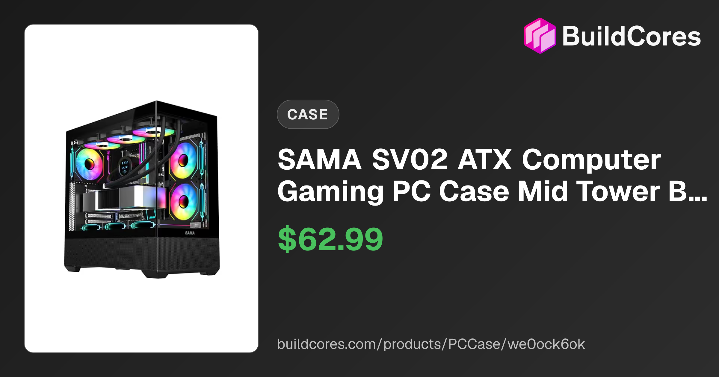 SAMA SV02 ATX Computer Gaming PC Case Mid Tower Black with 3 ARGB Fans ...