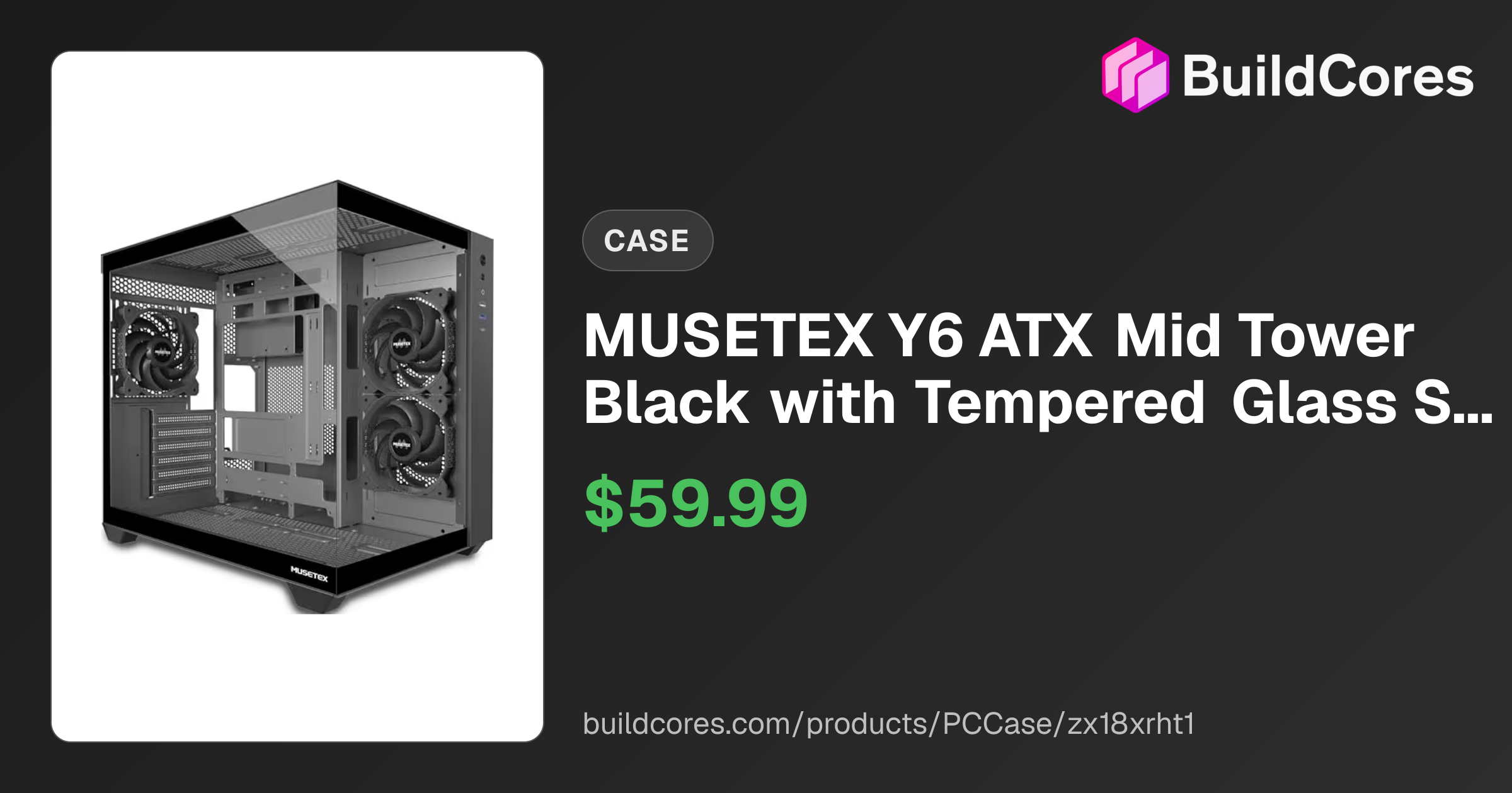 MUSETEX Y6 ATX Mid Tower Black with Tempered Glass Side Panel | BuildCores