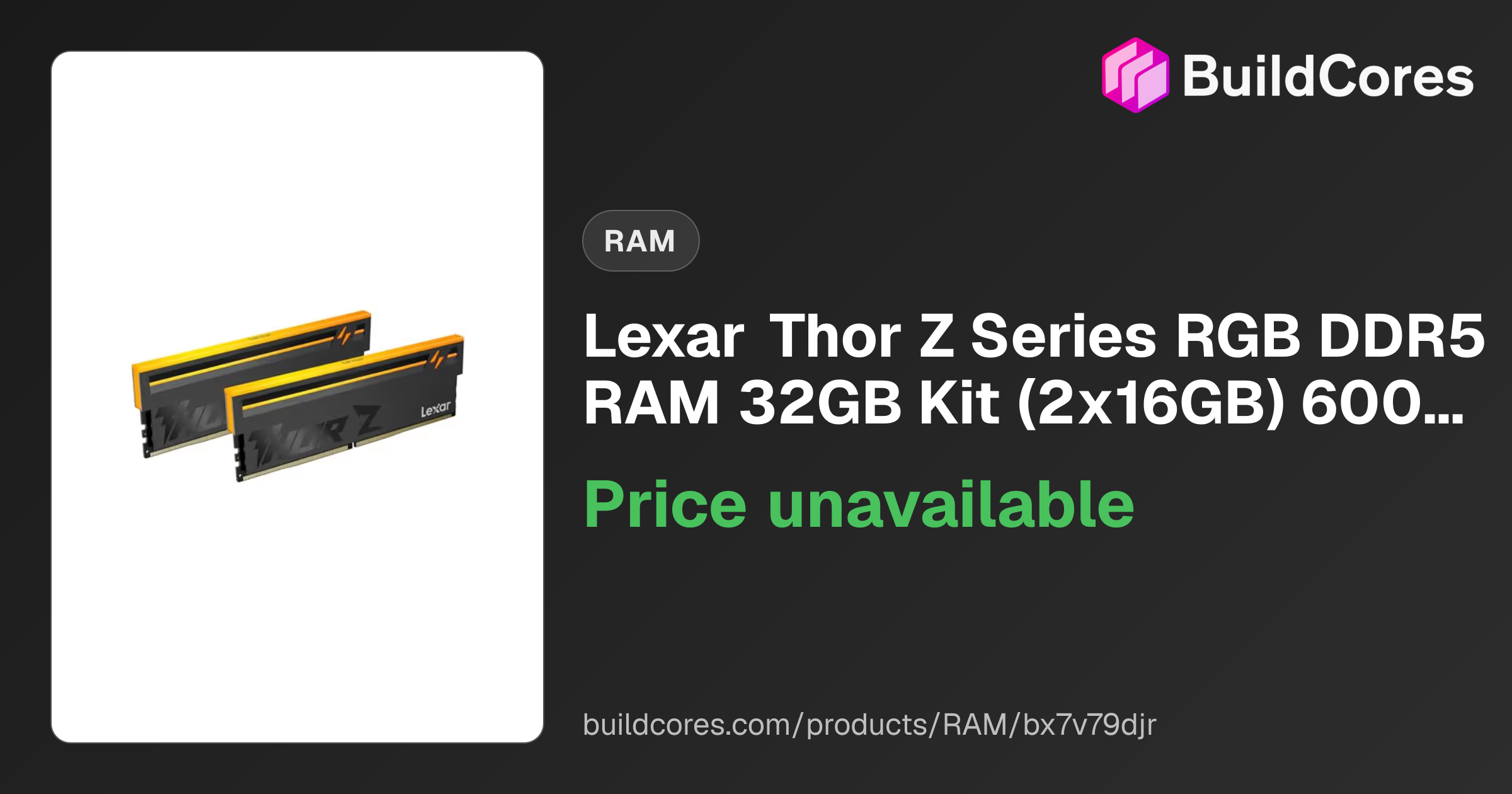 Lexar Thor Z Series RGB DDR5 RAM 32GB Kit (2x16GB) 6000 MHz Black ...