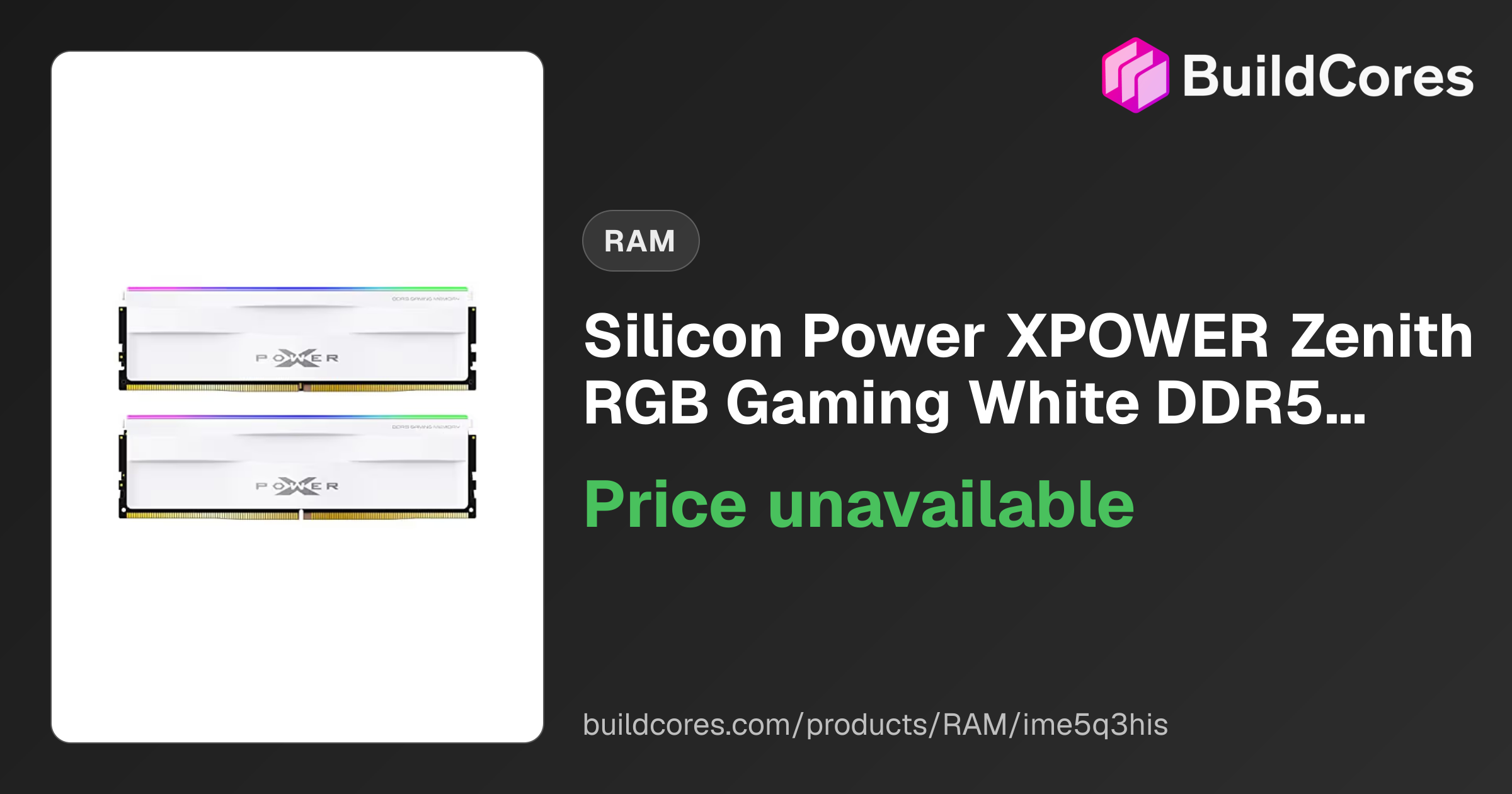 Silicon Power XPOWER Zenith RGB Gaming White DDR5-6000 CL30 32GB ...