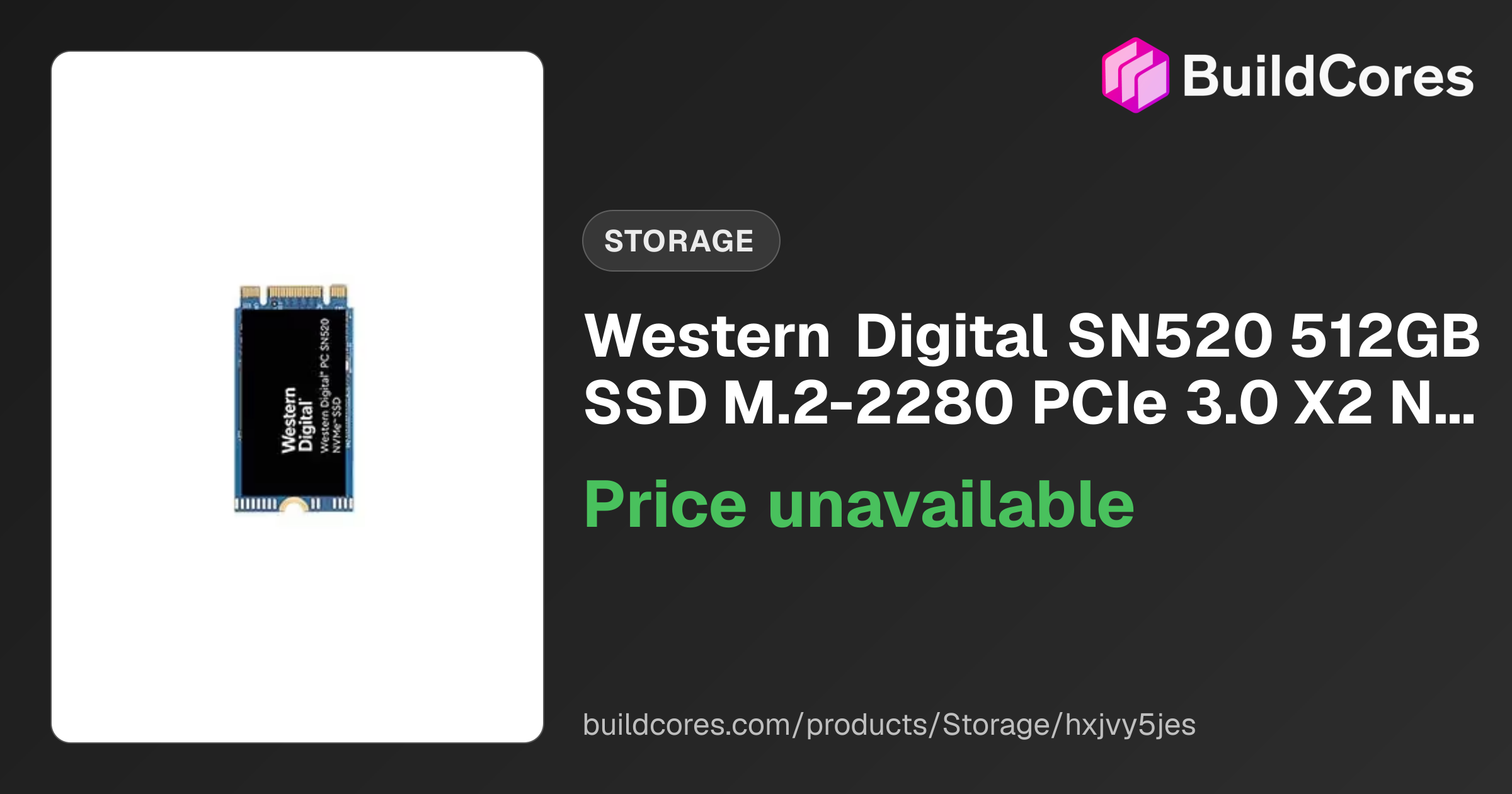 Western Digital SN520 512GB SSD M.2-2280 PCIe 3.0 X2 NVMe | BuildCores